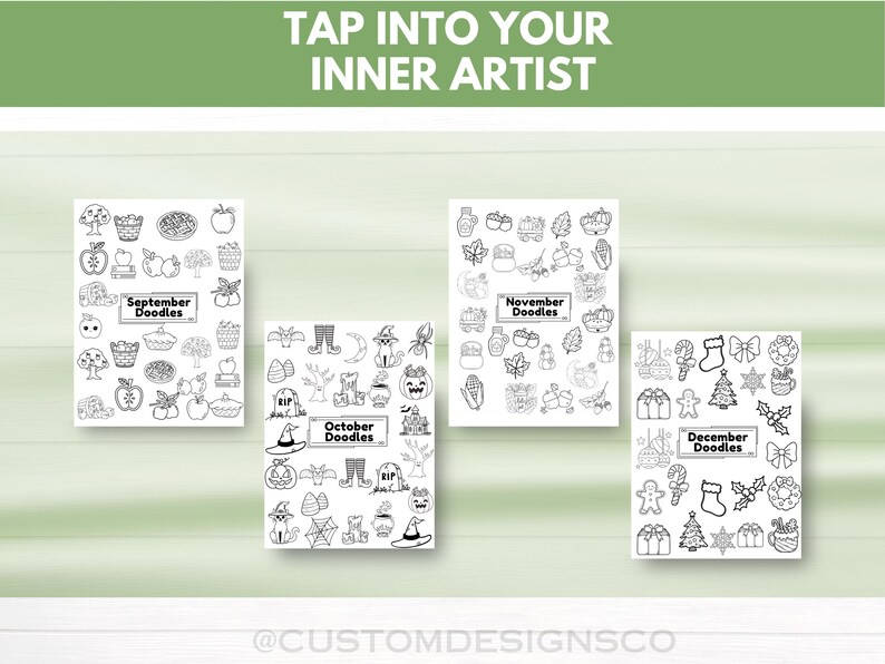 Monthly Doodle Pages Bundle - Printable - Digital Planner Pages ...