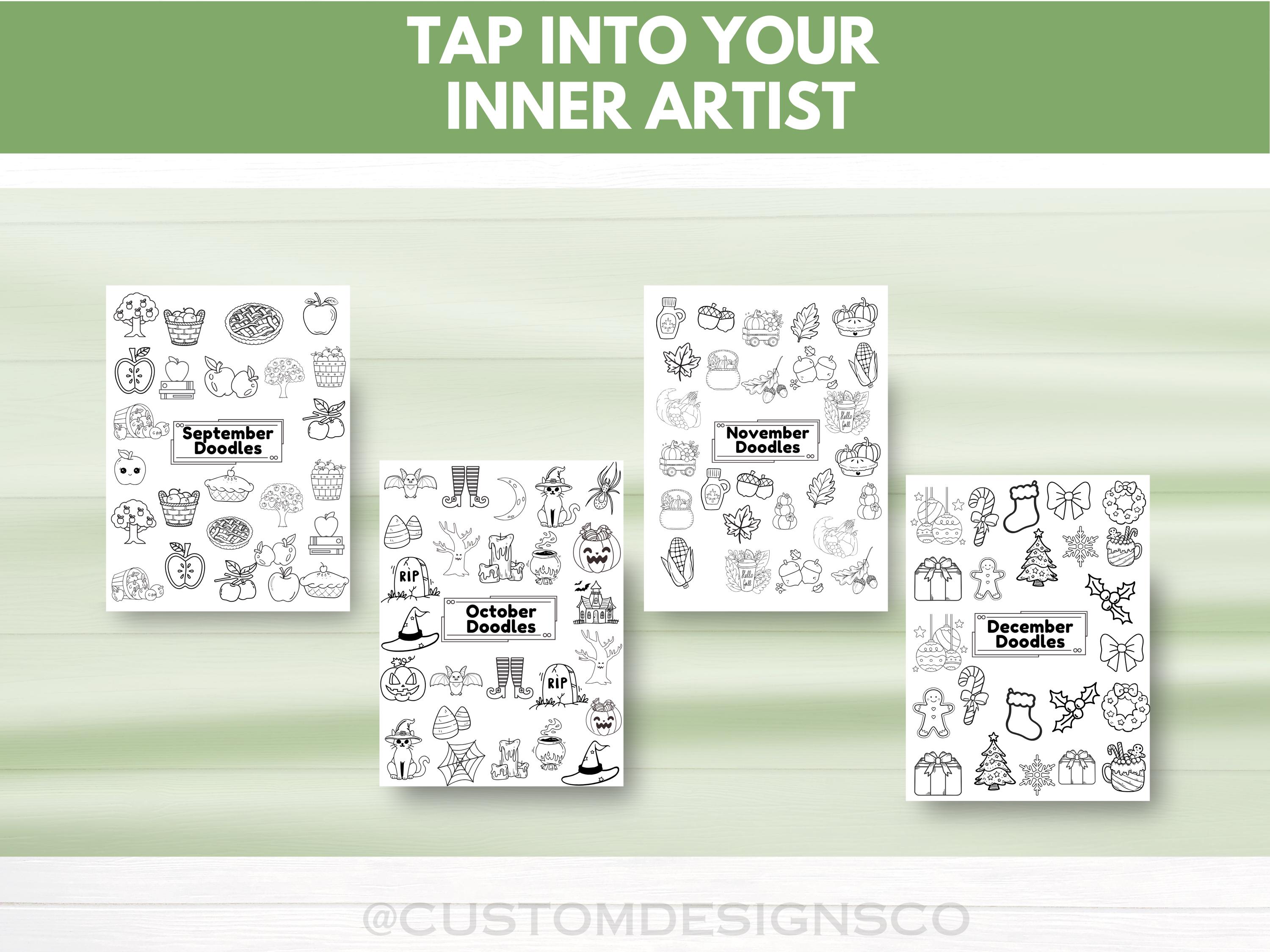 Monthly Doodle Pages Bundle - Printable - Digital Planner Pages ...