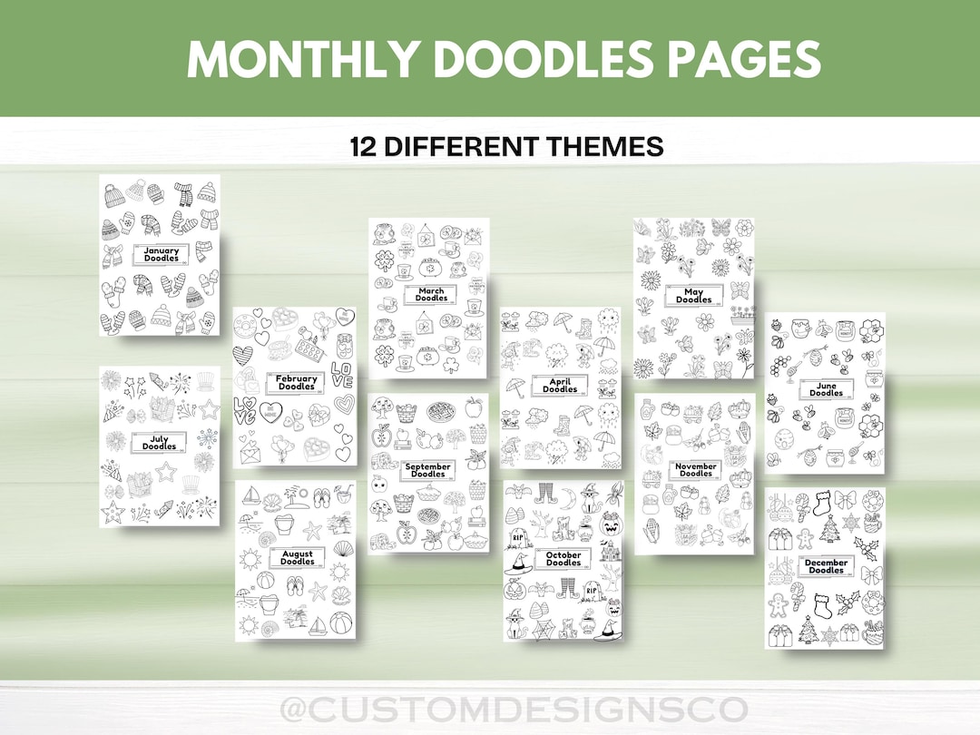 Monthly Doodle Pages Bundle - Printable - Digital Planner Pages ...
