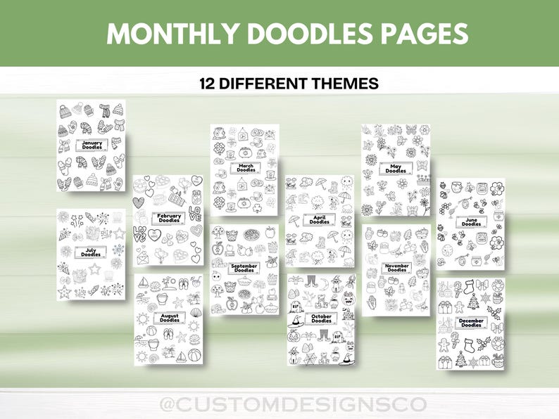 Monthly Doodle Pages Bundle - Printable - Digital Planner Pages ...
