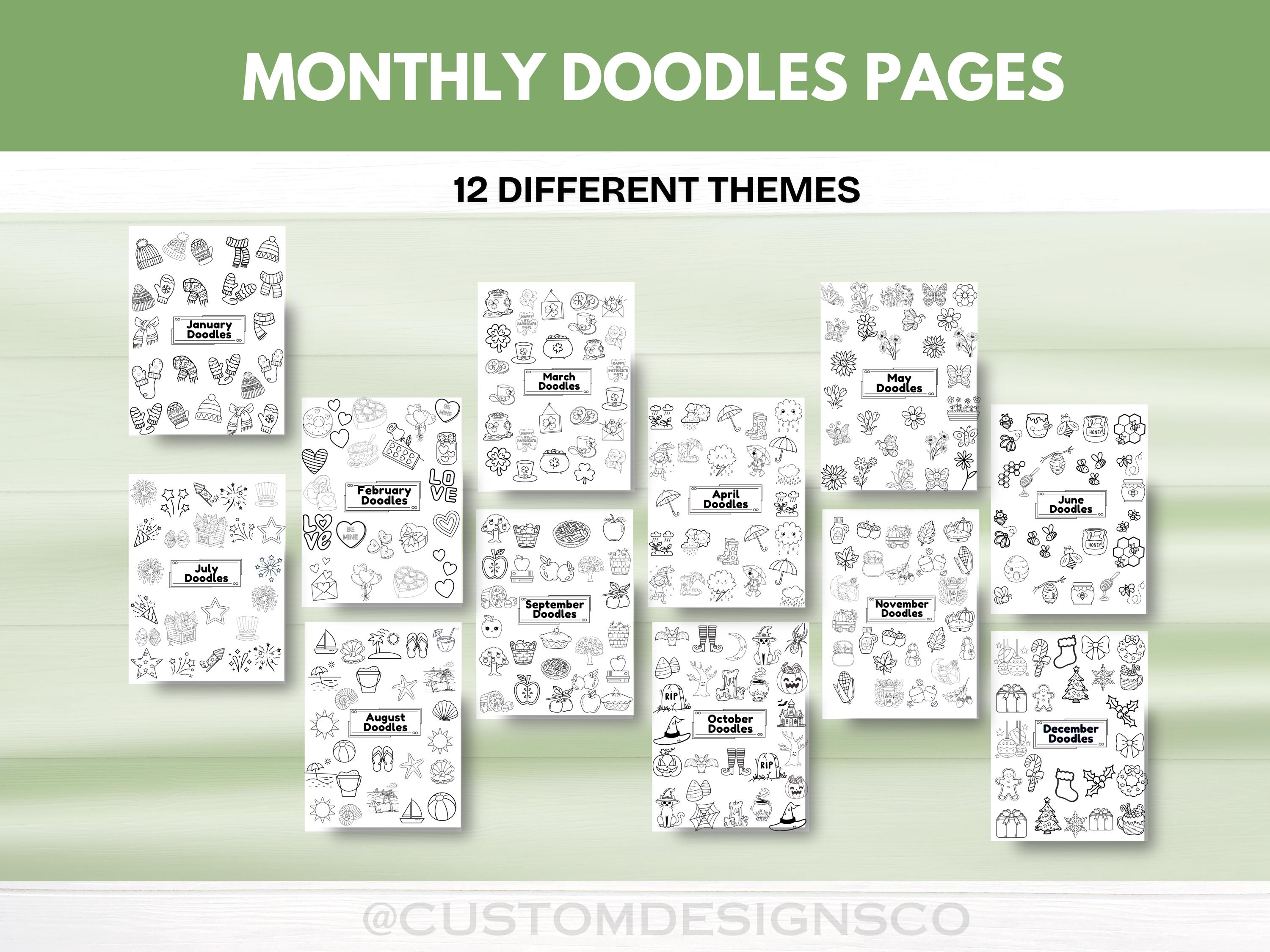 Monthly Doodle Pages Bundle - Printable - Digital Planner Pages ...