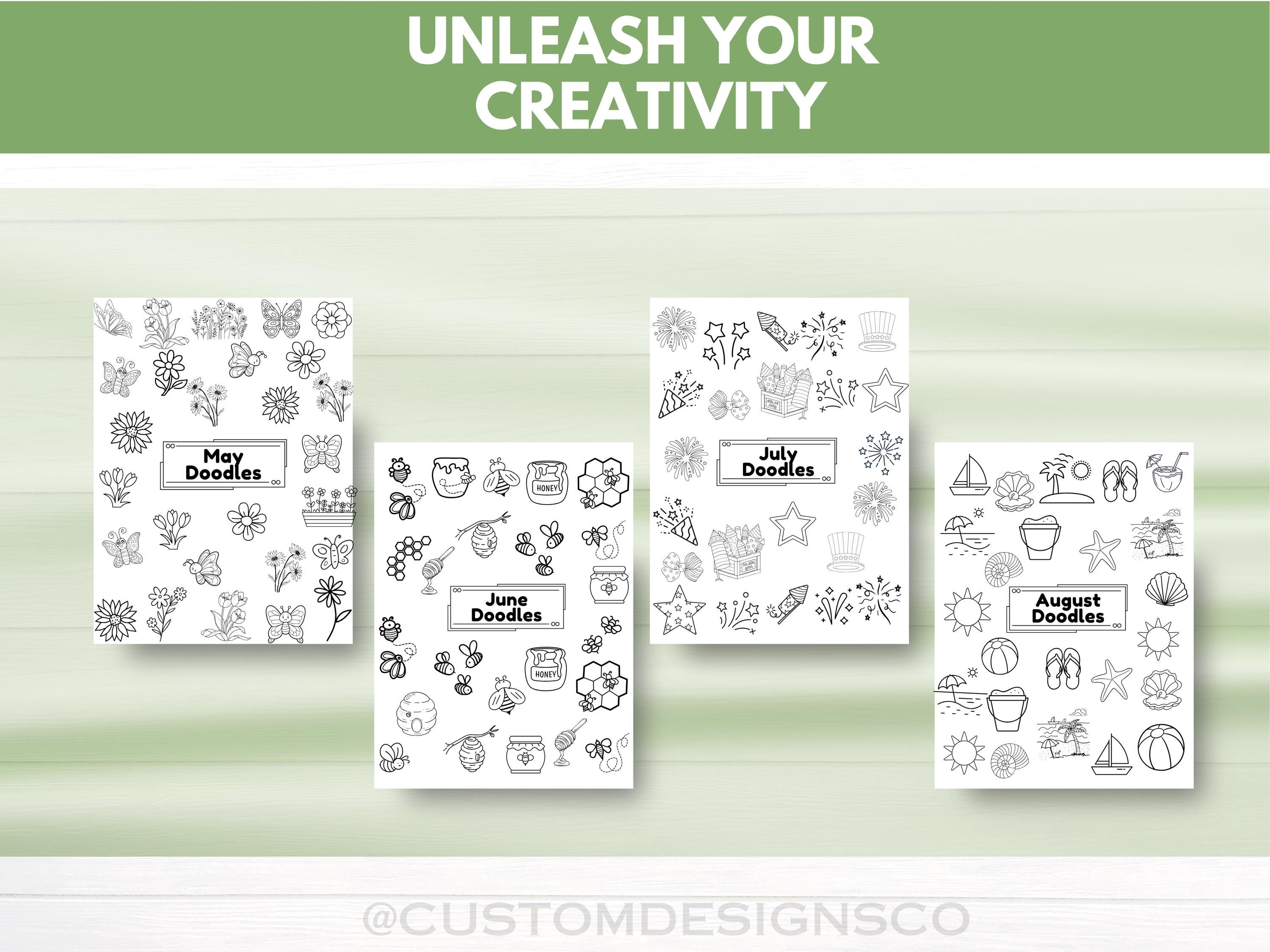 Monthly Doodle Pages Bundle - Printable - Digital Planner Pages ...