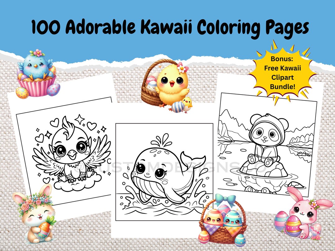 100 Kawaii Coloring Pages Cute Coloring Pages PDF Digital Download ...