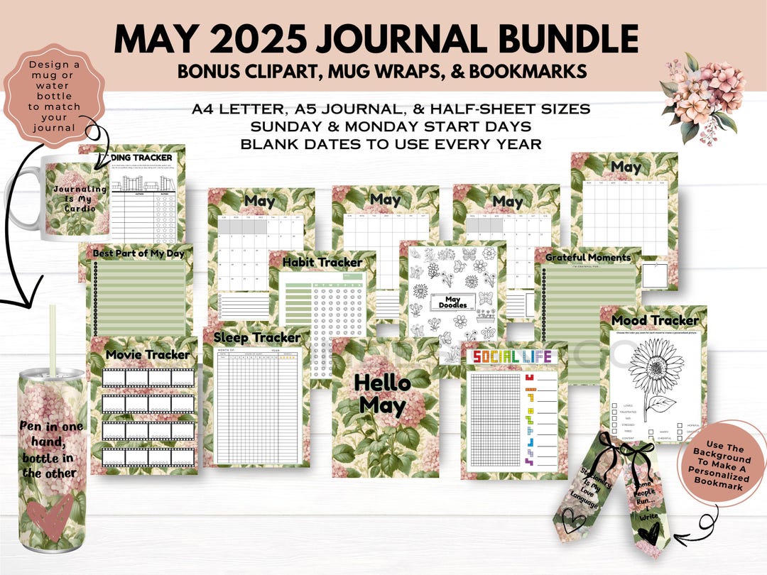 May 2025 Journal Bundle Printable Planner Printable Calendar Printable ...