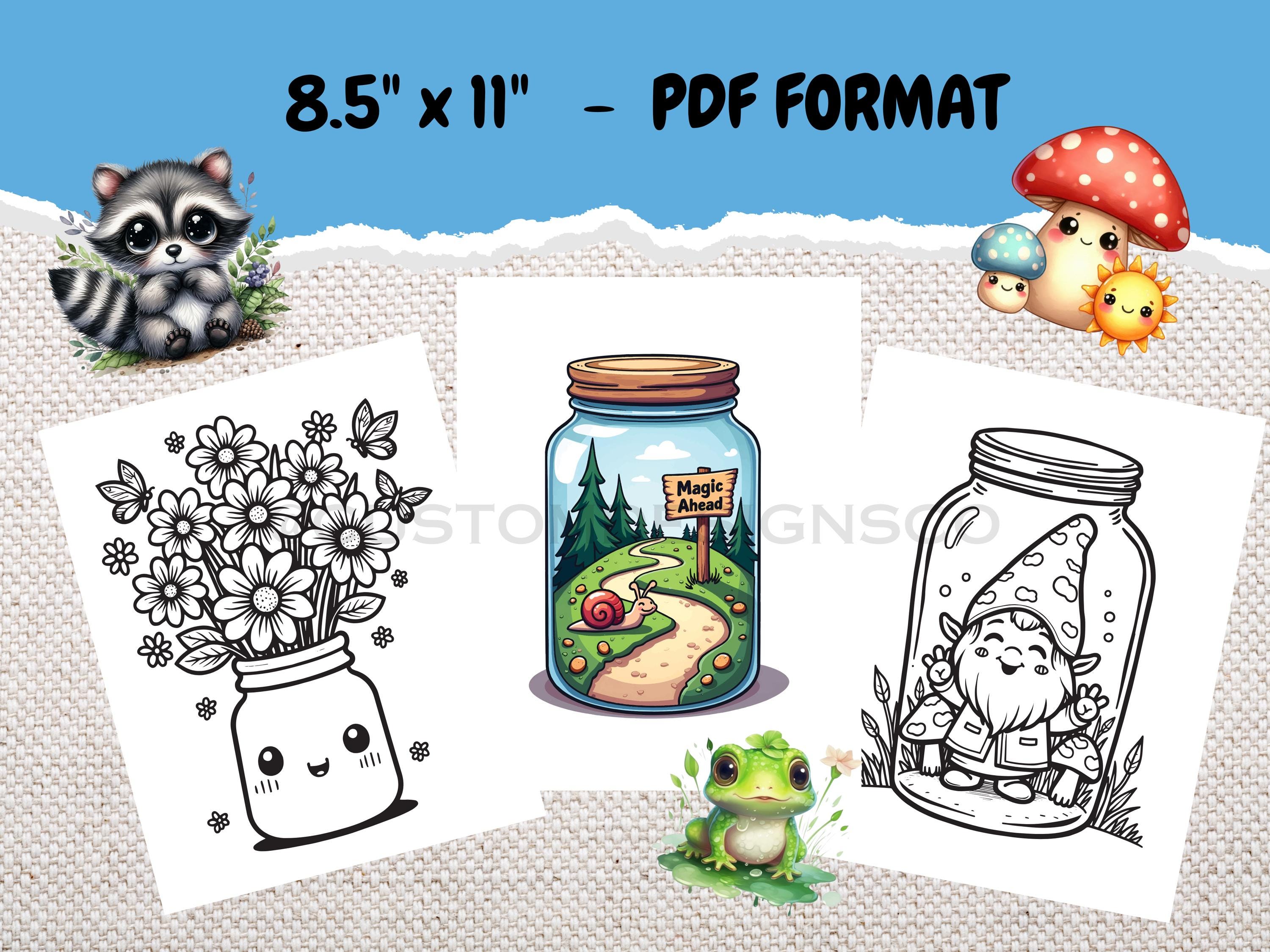 Kawaii Coloring Pages Coloring Book Forest Jars Kawaii Forest Jars ...