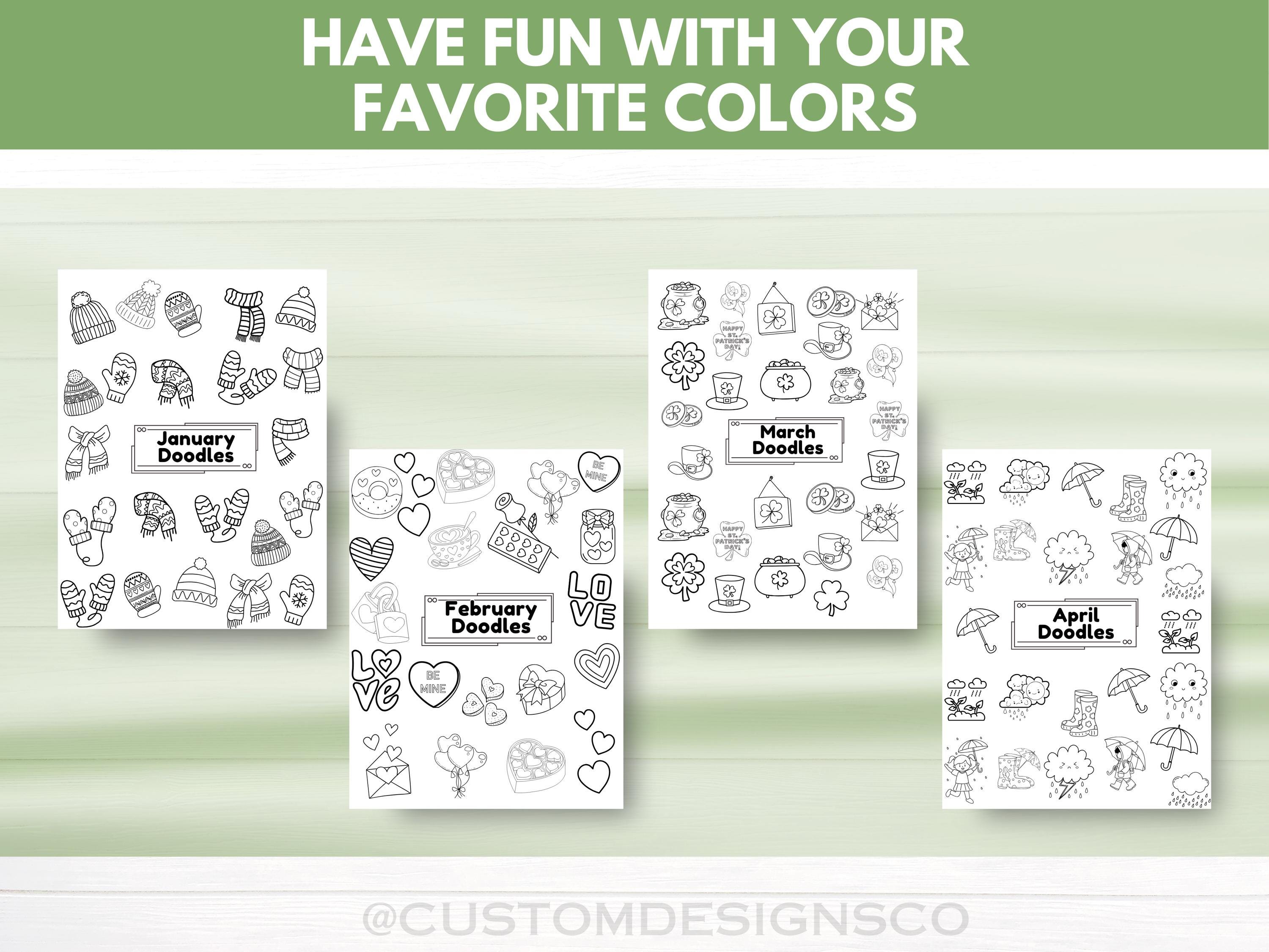 Monthly Doodle Pages Bundle - Printable - Digital Planner Pages ...