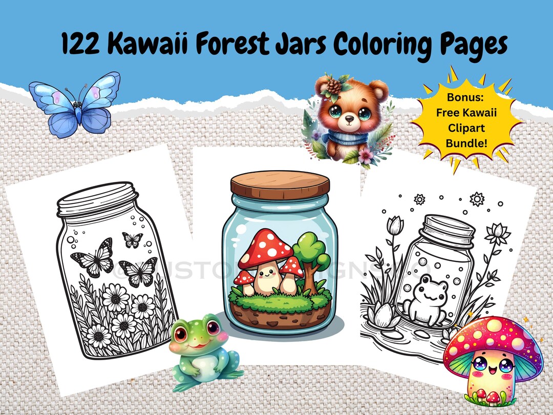 Kawaii Coloring Pages Coloring Book Forest Jars Kawaii Forest Jars ...