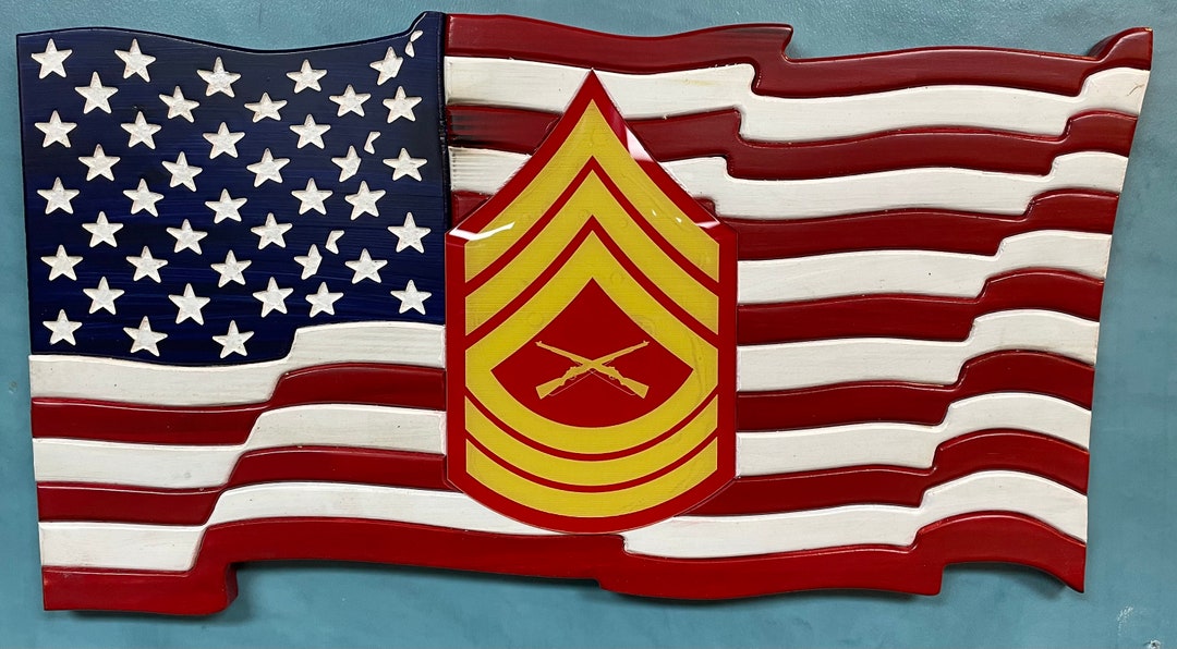 Waving American Flag With USMC E-8 Chevron - Etsy