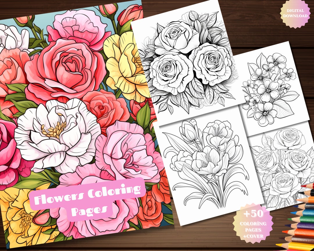 50+ Flower Coloring Book Pages | Floral Coloring Page Printable PDF ...