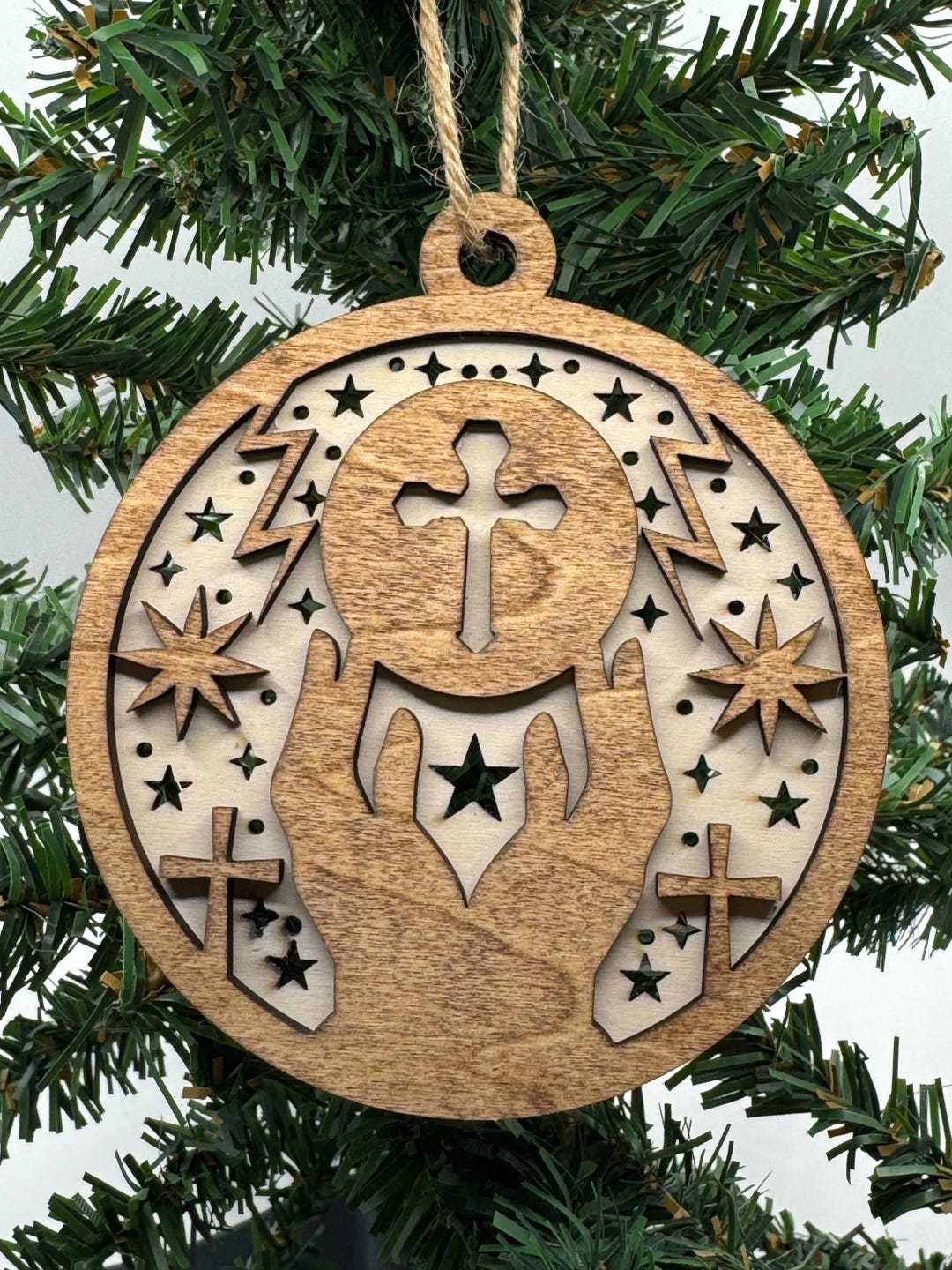 Beautiful Two Layer Nativity Wood Engraved 4” Round Christmas Ornament ...
