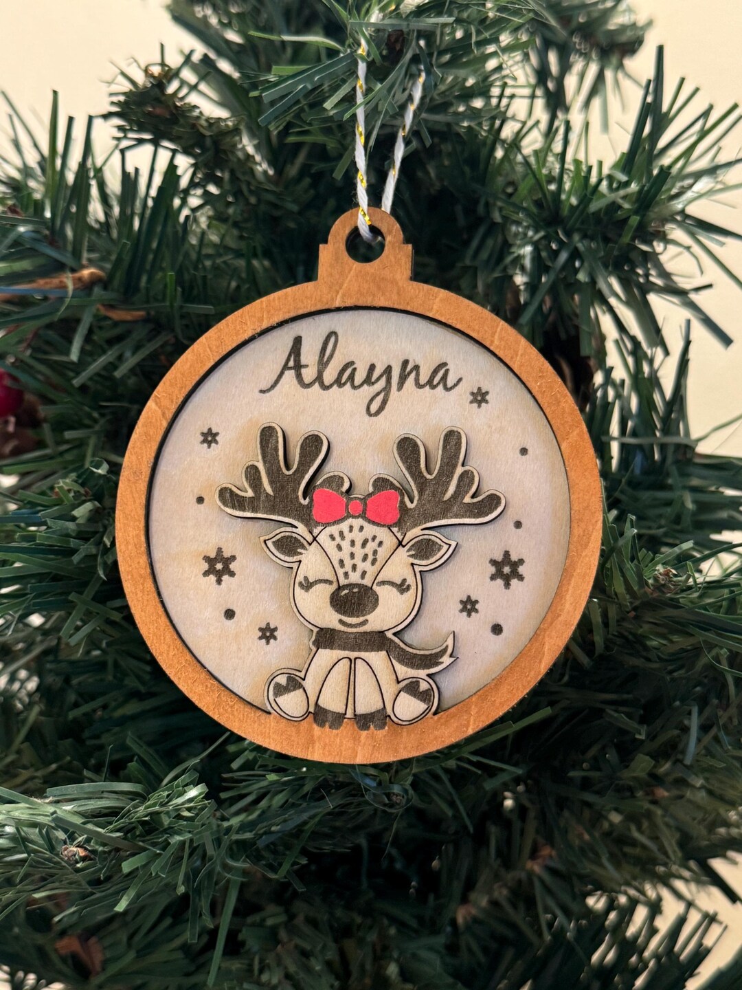 Cute Personalized Girl Reindeer Wood Engraved Custom Christmas Ornament ...