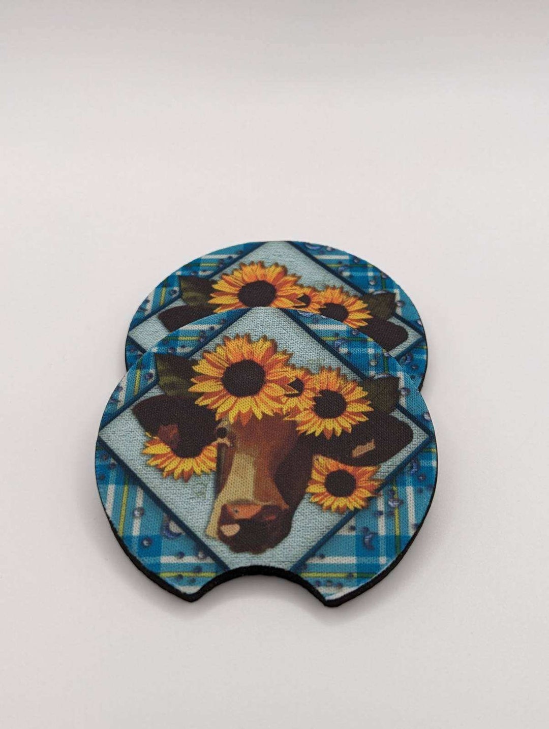 Cute Farm Cow Sunflower Coster Set Blue Car Accessory Gift. - Etsy