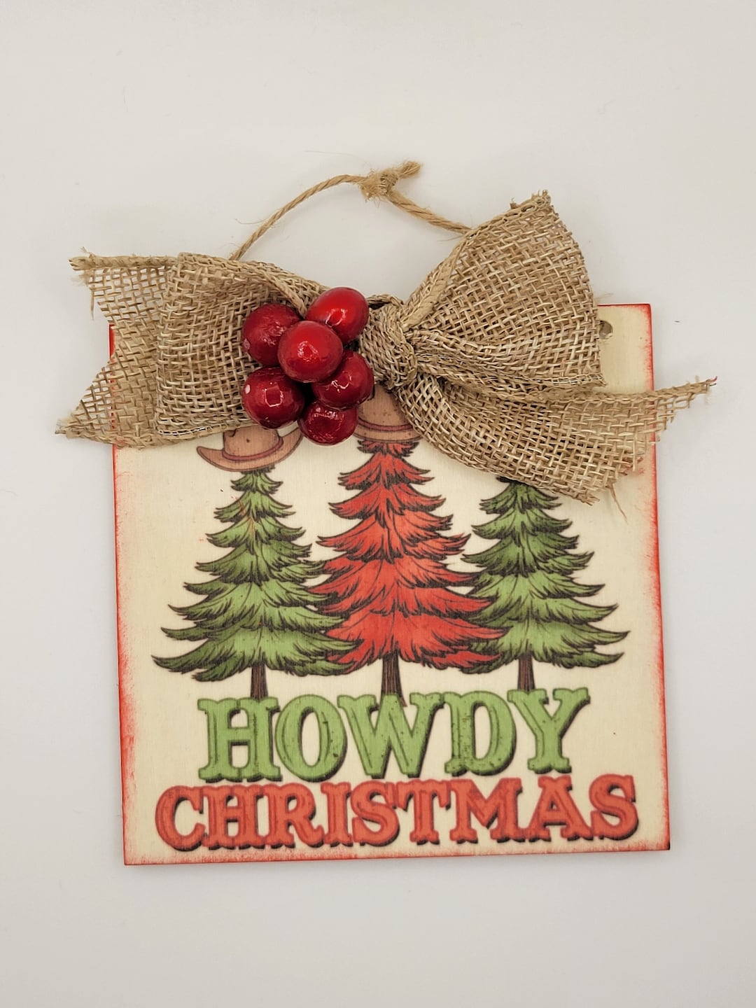 Handmade Square Western Wooden Christmas Ornament Howdy Christmas ...