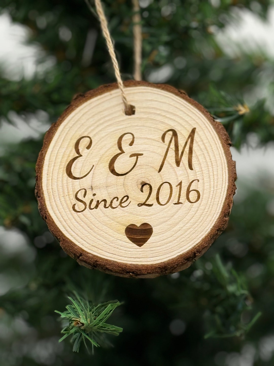Personalized Couples Wood Engraved Log Ornament. Couples Gift Christmas ...