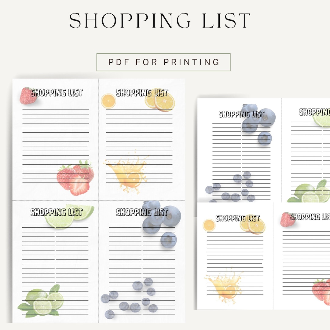 Pdf to Print, Fruit Shopping List, Blueberries, Strawberries, Lime and ...