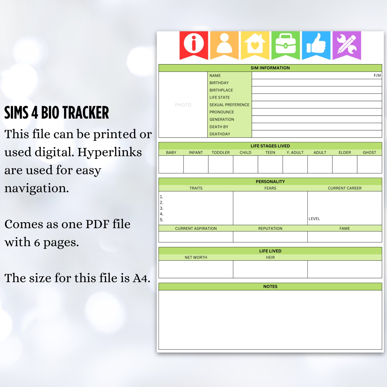 The Sims 4 Biography Tracker, Sim Profile Planner, Sims Only - Etsy