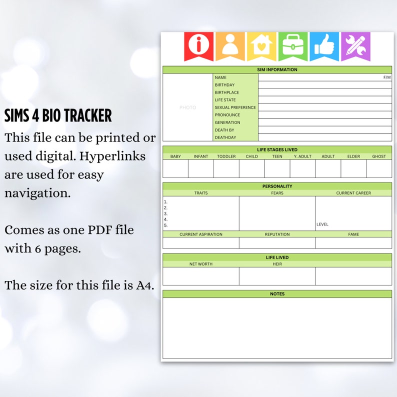 The Sims 4 Biography Tracker, Sim Profile Planner, Sims Only - Etsy UK