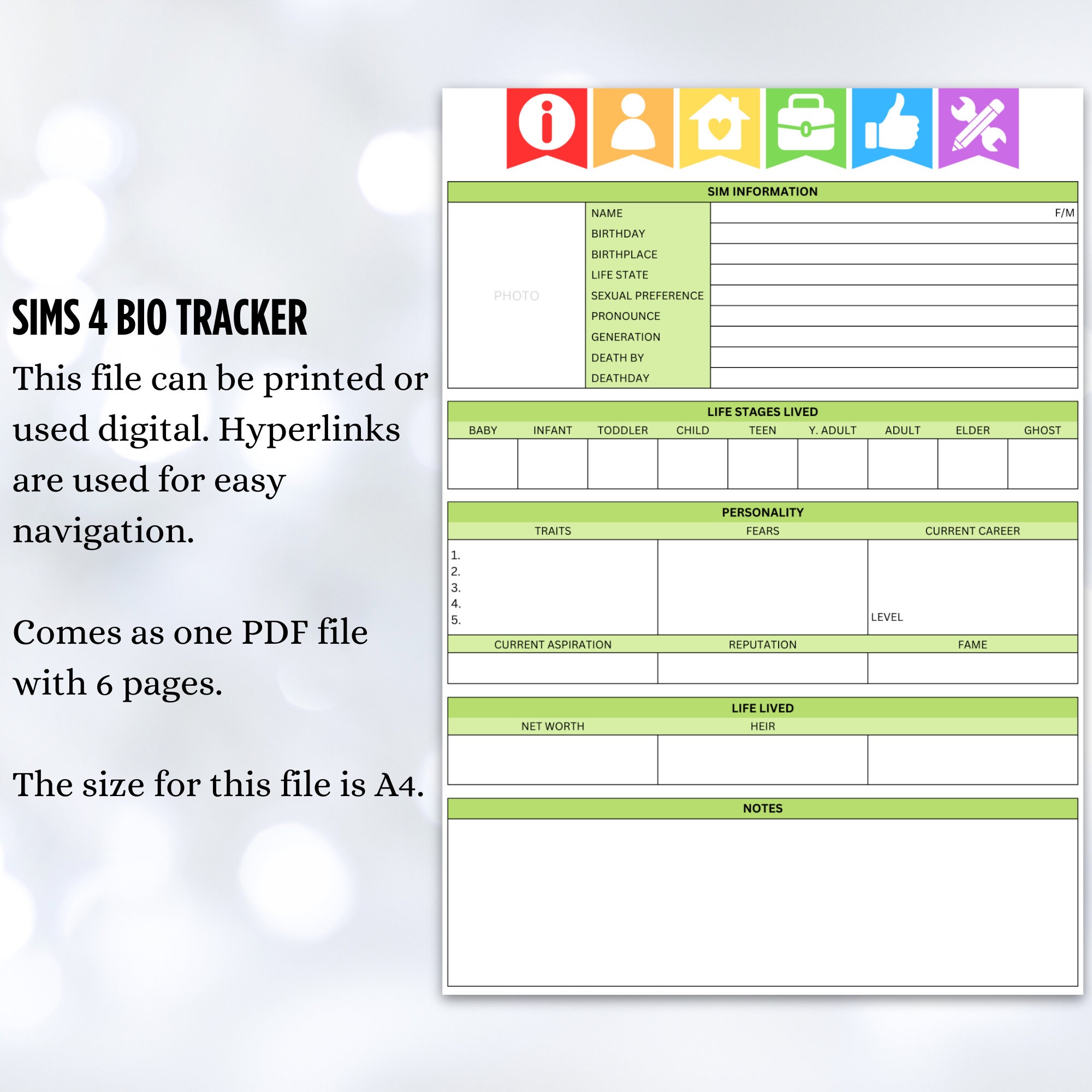 The Sims 4 Biography Tracker, Sim Profile Planner, Sims Only - Etsy