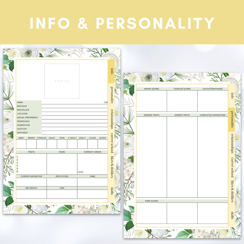 The Sims 4 Biography Tracker, Sim Profile Planner, Sims Only - Etsy