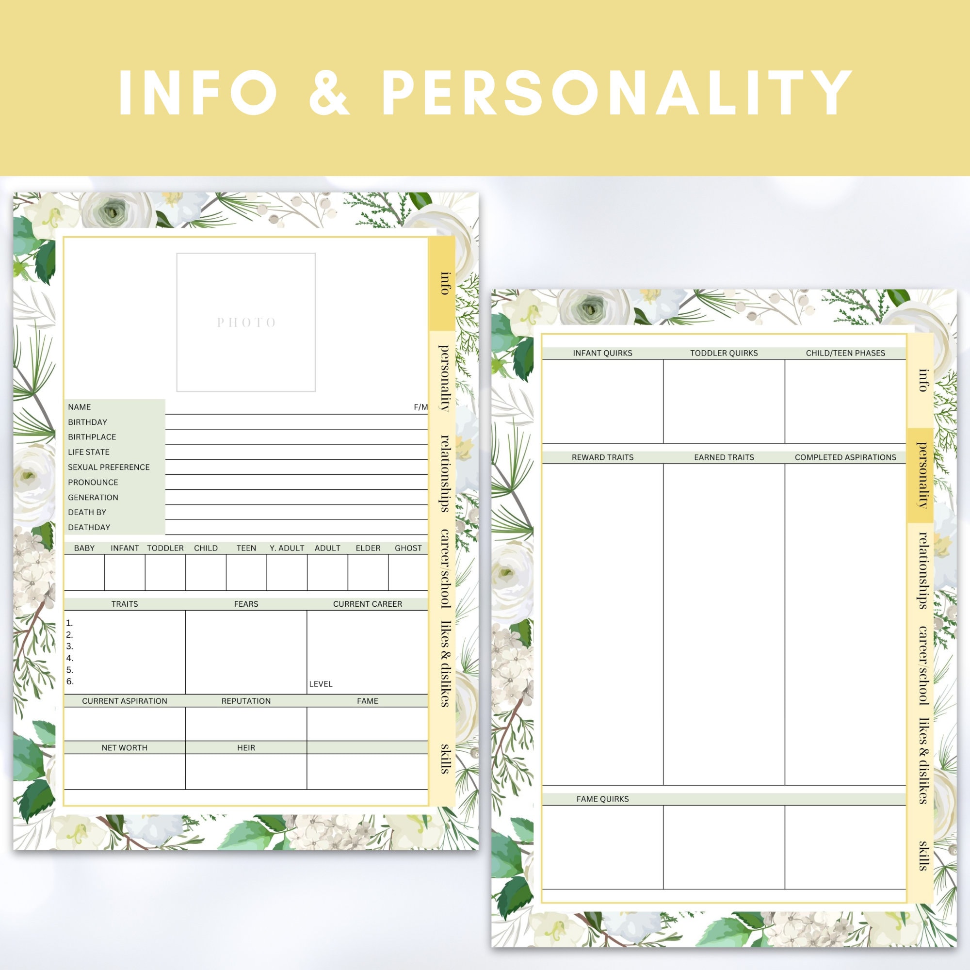 The Sims 4 Biography Tracker, Sim Profile Planner, Sims Only - Etsy