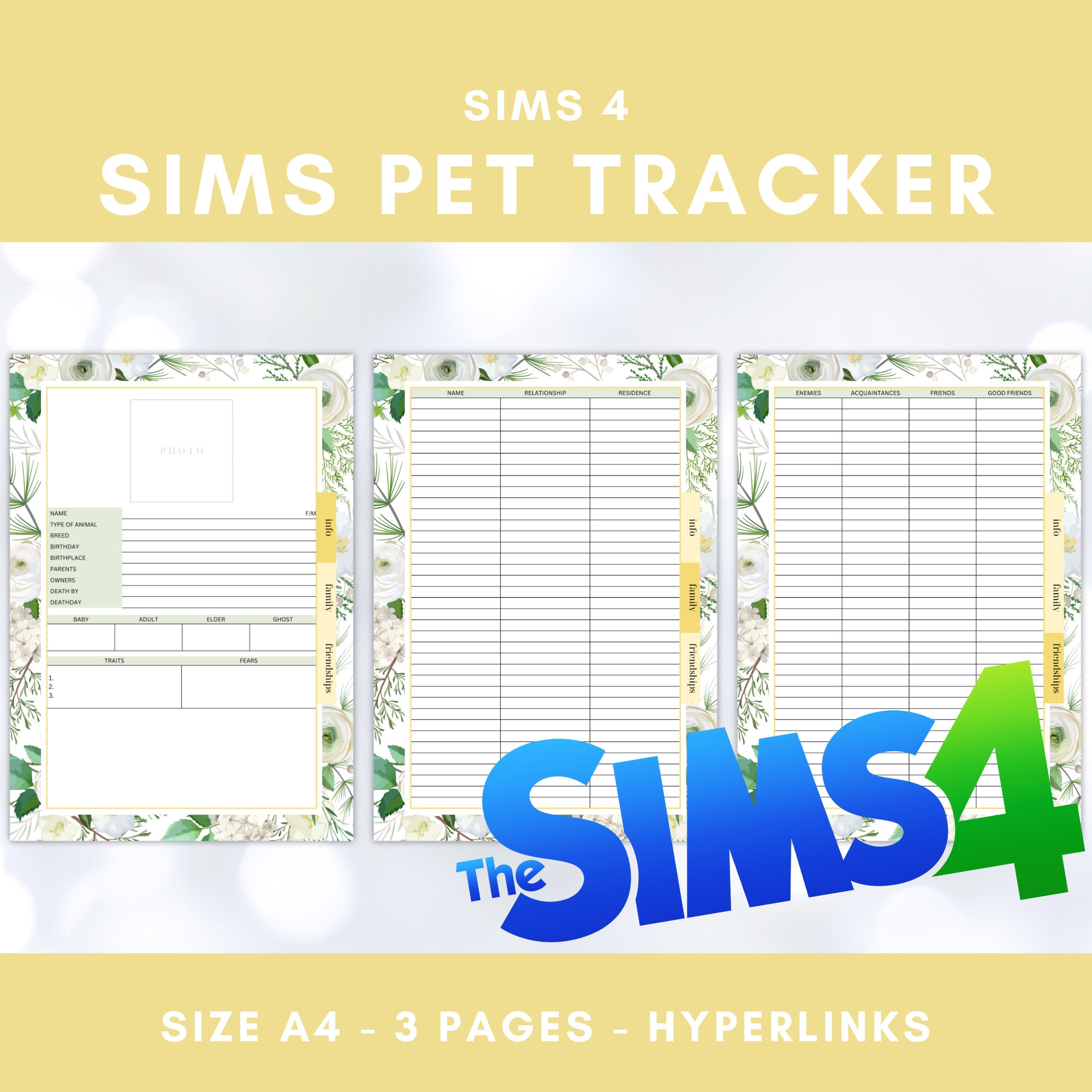 The Sims 4 Biography Tracker, Sim Profile Planner, Sims and Pets - Etsy