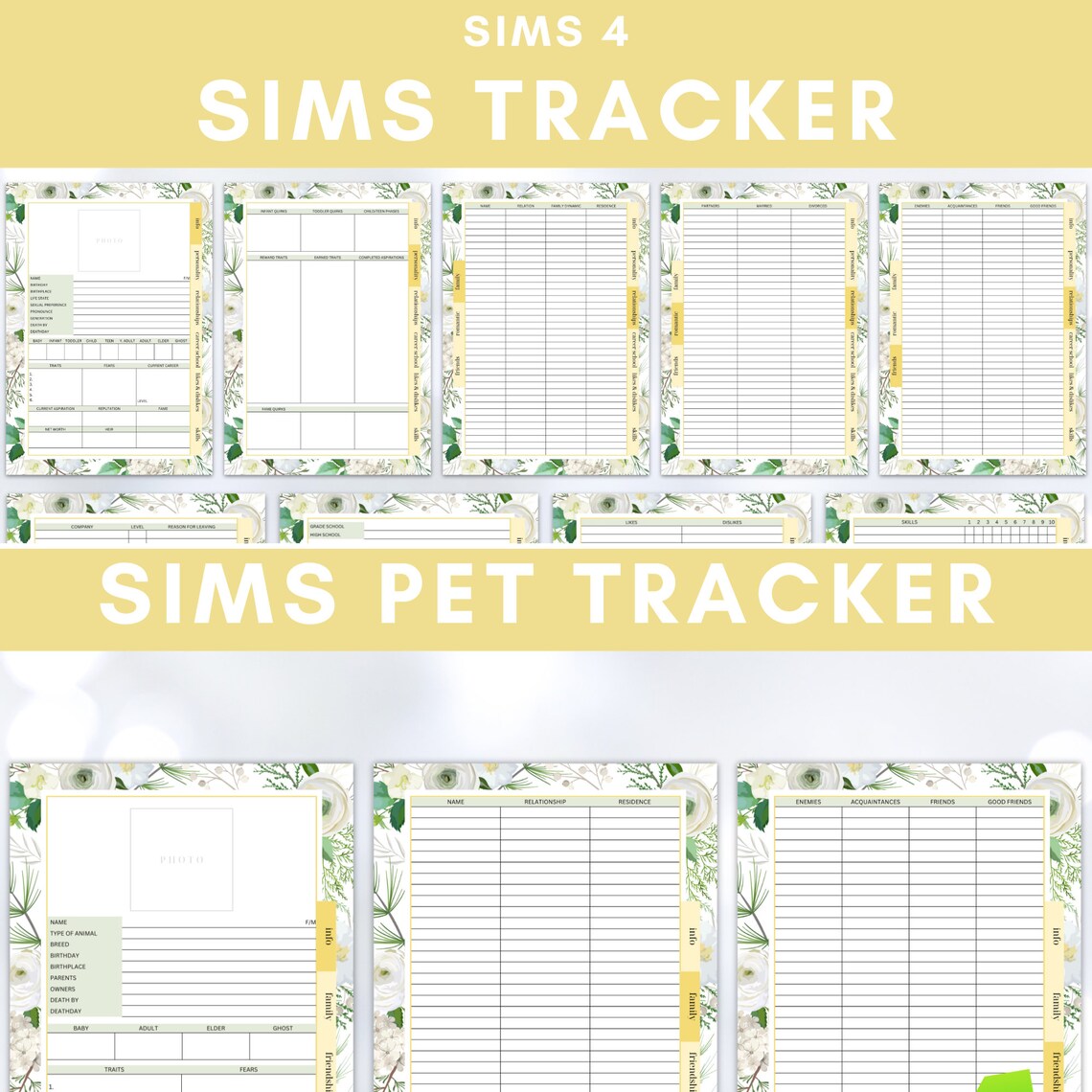 The Sims 4 Biography Tracker, Sim Profile Planner, Sims and Pets - Etsy ...