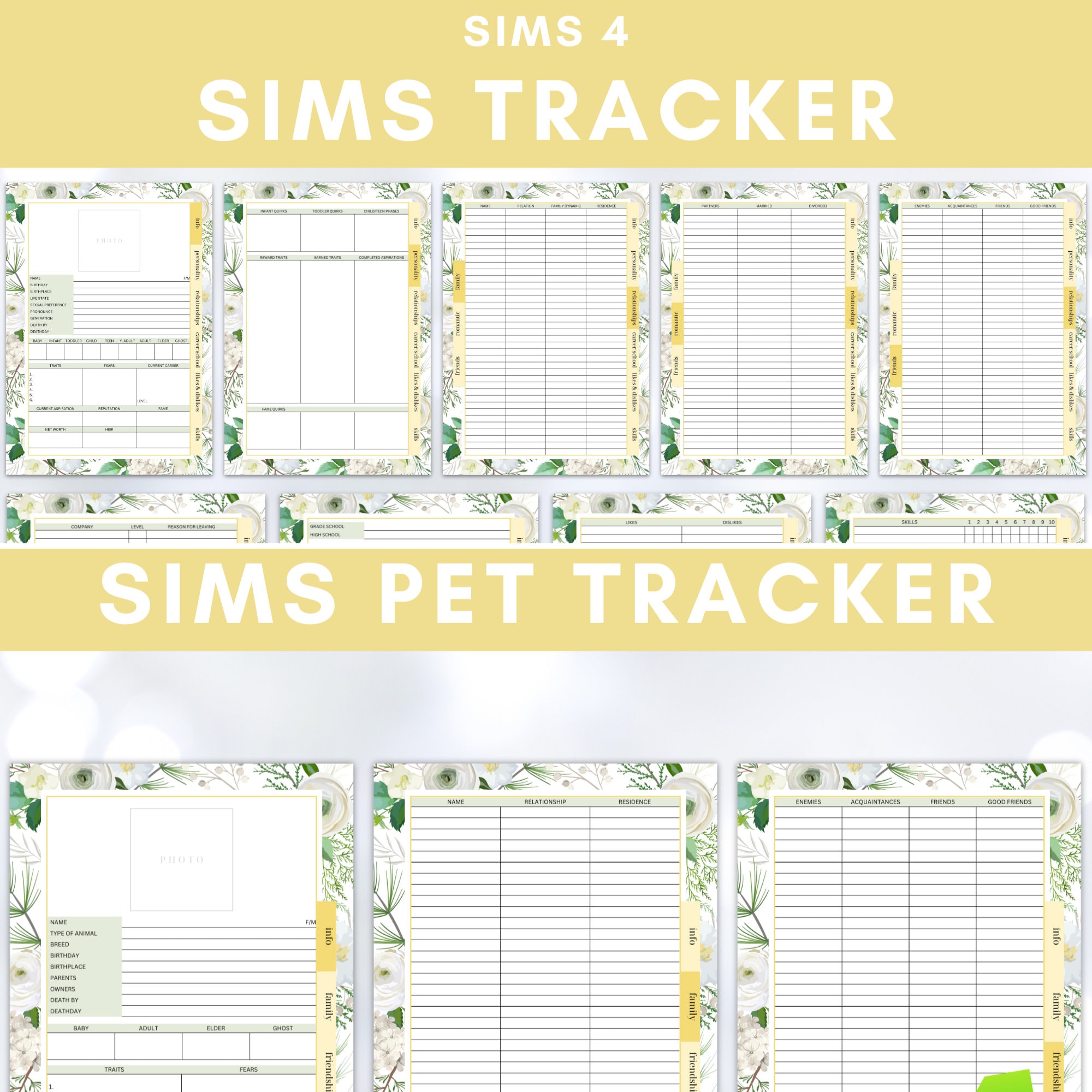 The Sims 4 Biography Tracker, Sim Profile Planner, Sims and Pets - Etsy