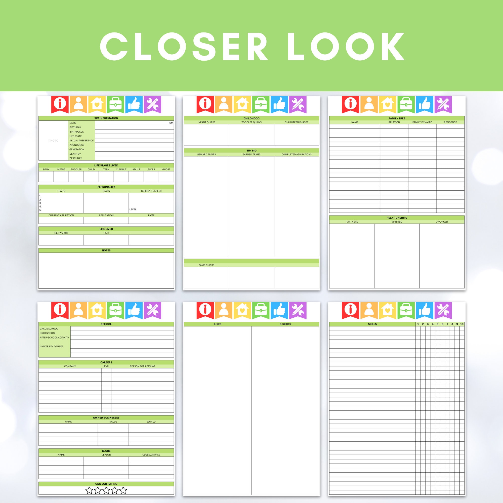 The Sims 4 Biography Tracker, Sim Profile Planner, Sims Only - Etsy