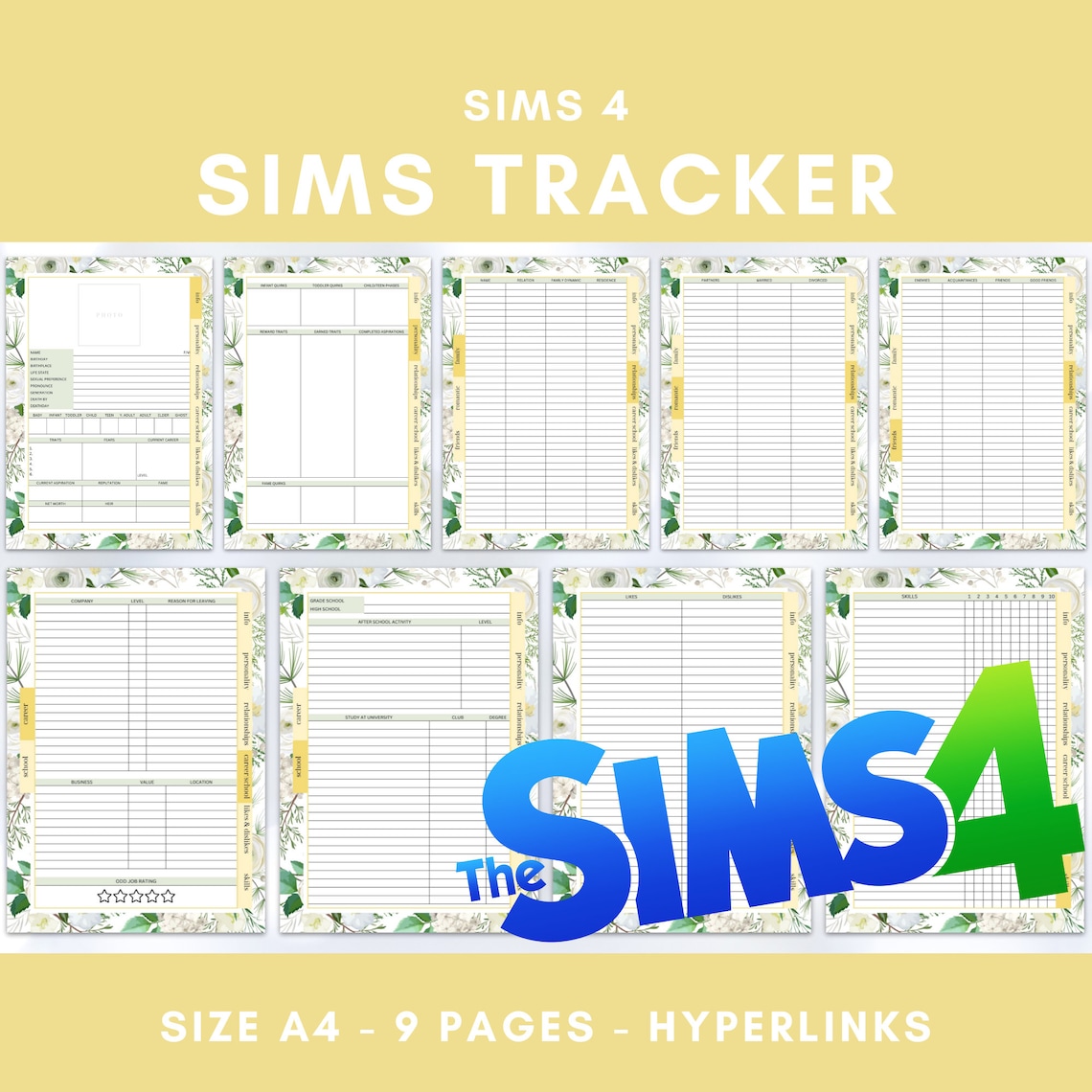 The Sims 4 Biography Tracker, Sim Profile Planner, Sims Only - Etsy