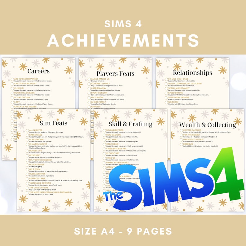 The Sims 4 Achievements Checklist, Sims Planner - Etsy