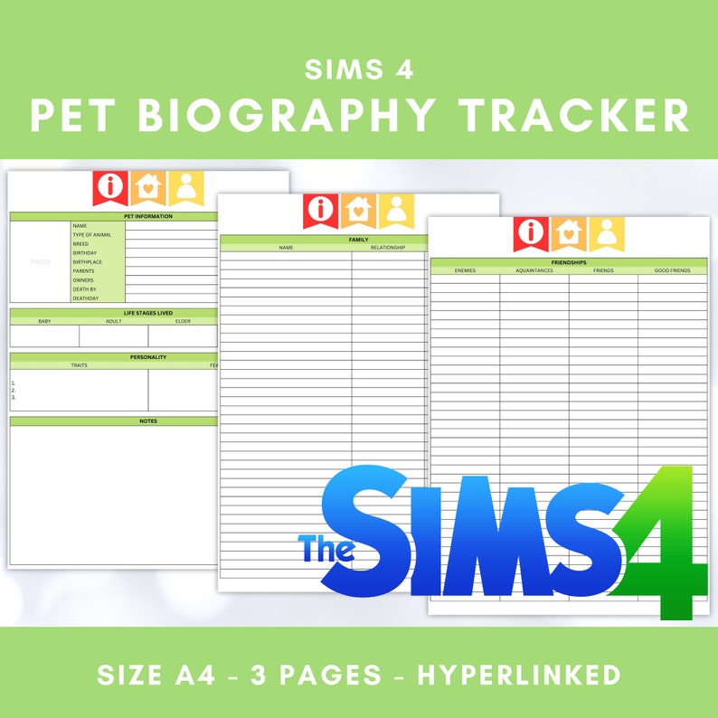 The Sims 4 Biography Tracker, Sim Profile Planner, Sims Pets Only - Etsy