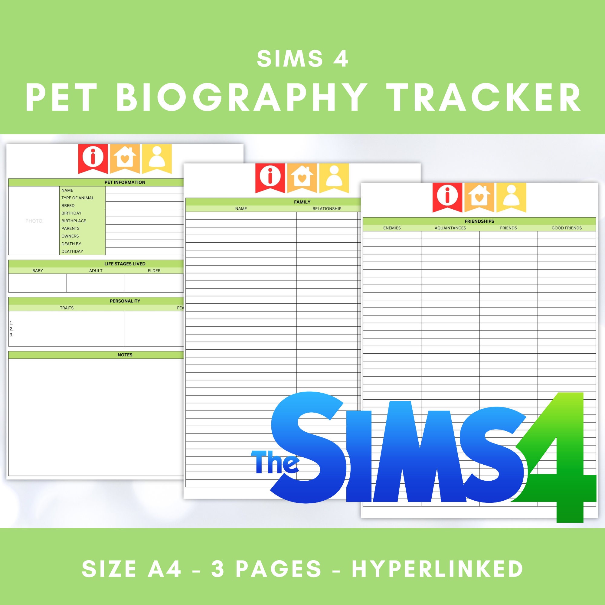 The Sims 4 Biography Tracker, Sim Profile Planner, Sims Pets Only - Etsy