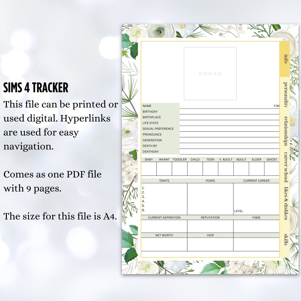 The Sims 4 Biography Tracker, Sim Profile Planner, Sims Only - Etsy