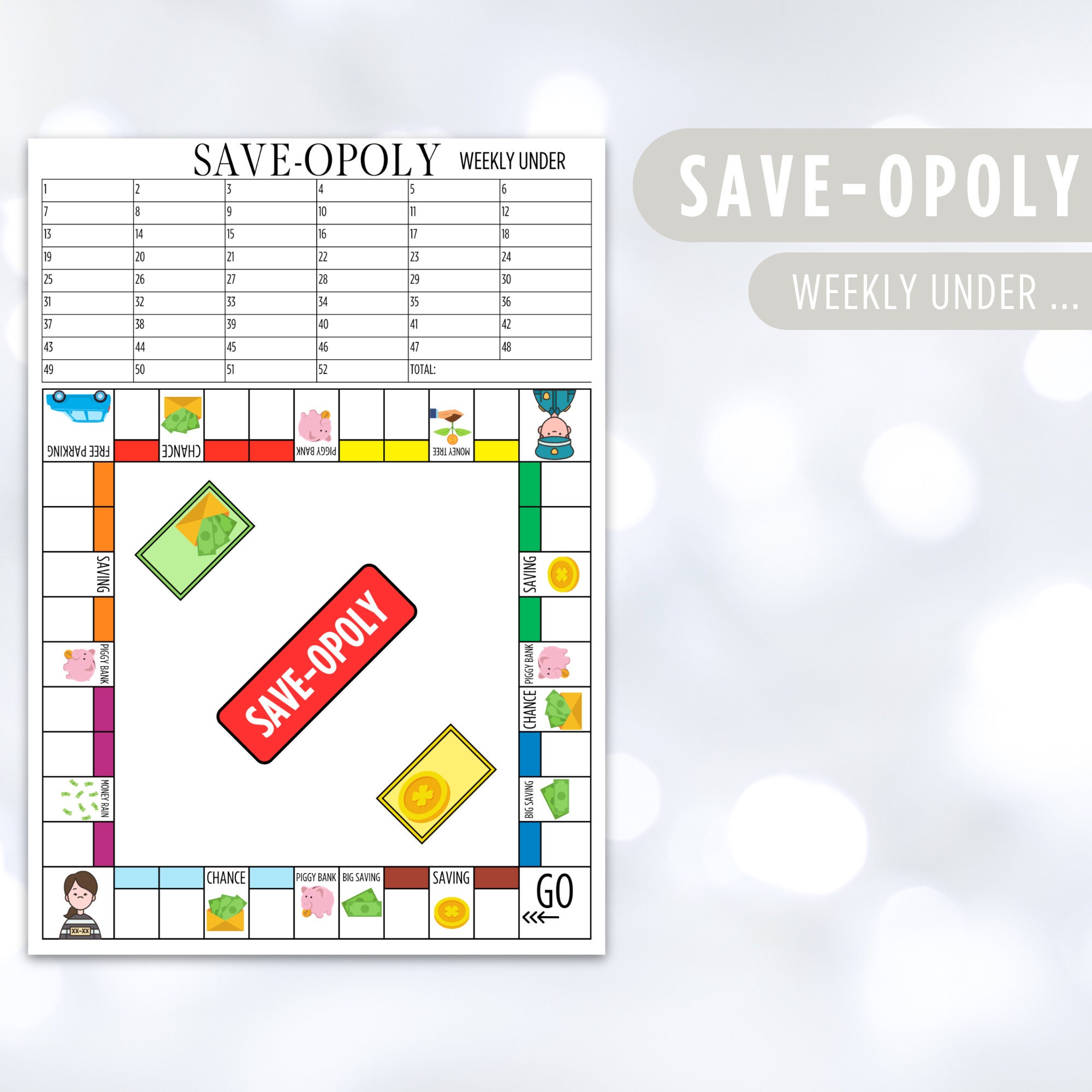 SAVE-OPOLY, Save Weekly Blank, Monopoly Game, Saveopoly Fun Saving ...