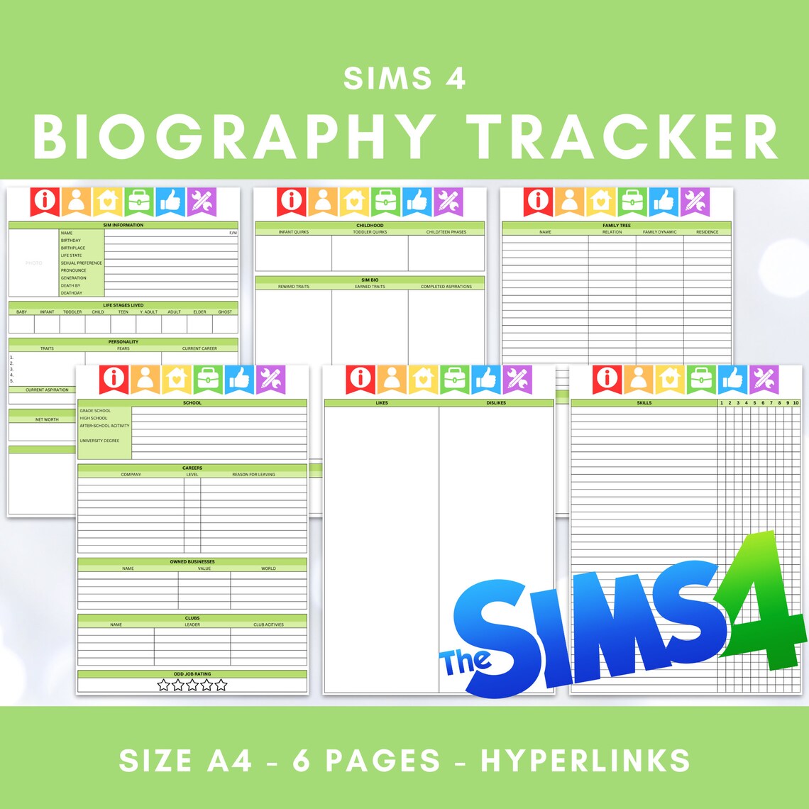 The Sims 4 Biography Tracker, Sim Profile Planner, Sims Only - Etsy