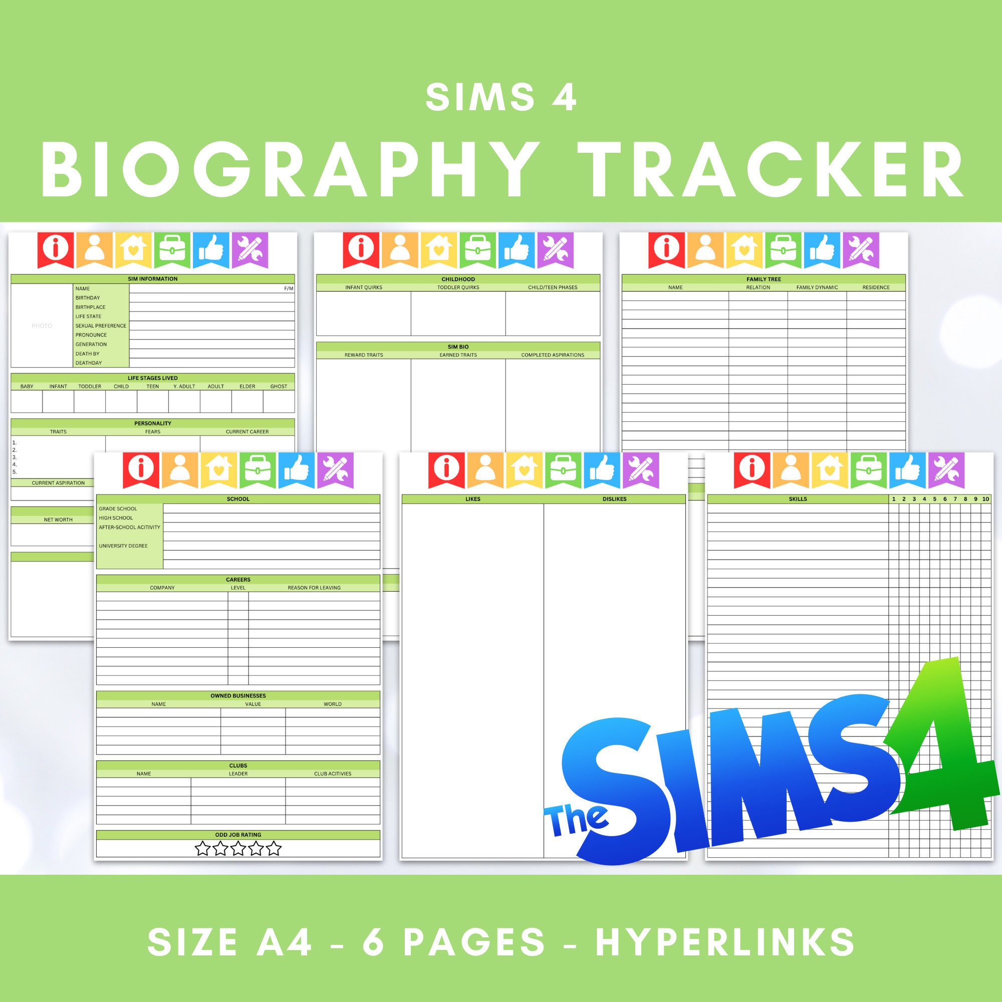 The Sims 4 Biography Tracker, Sim Profile Planner, Sims Only - Etsy