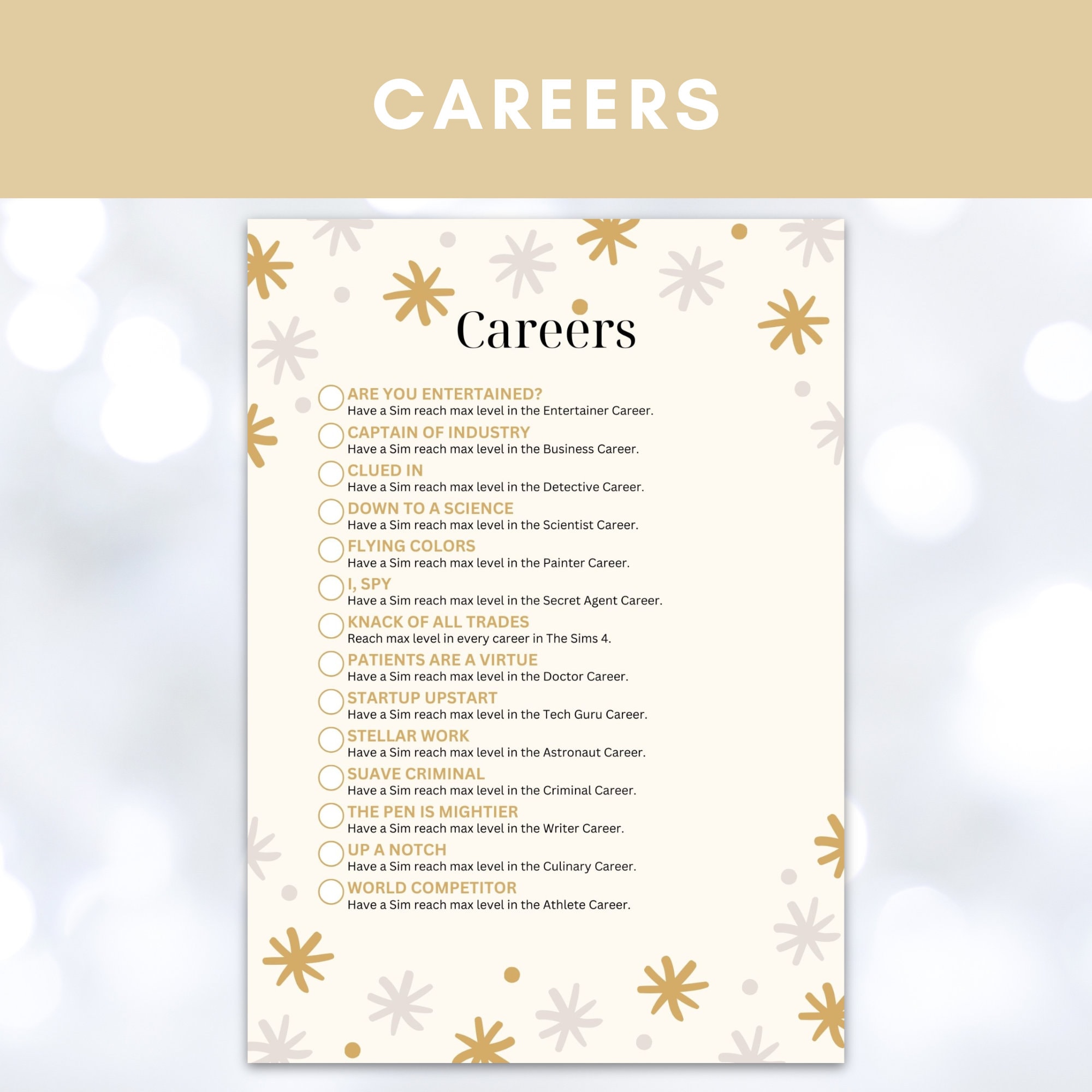 The Sims 4 Achievements Checklist, Sims Planner - Etsy