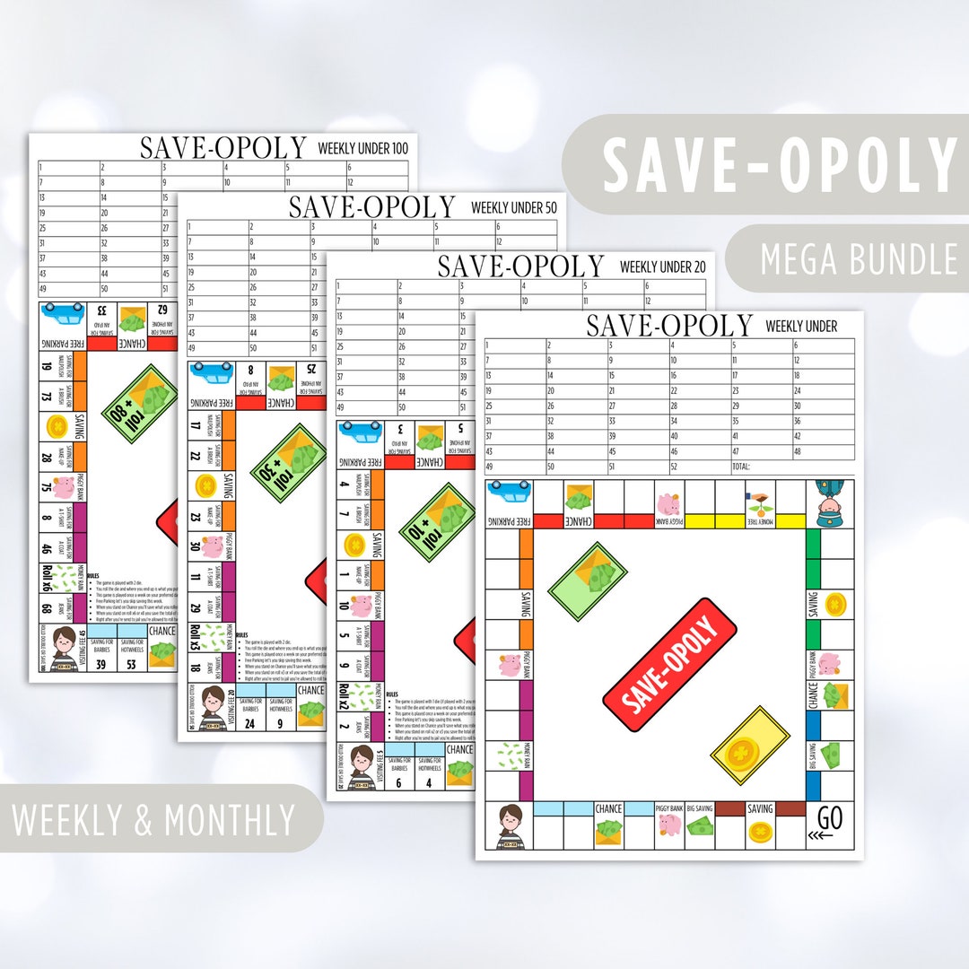MEGA BUNDLE, Save-opoly, Monopoly Game, Saveopoly Fun Saving Challenge ...