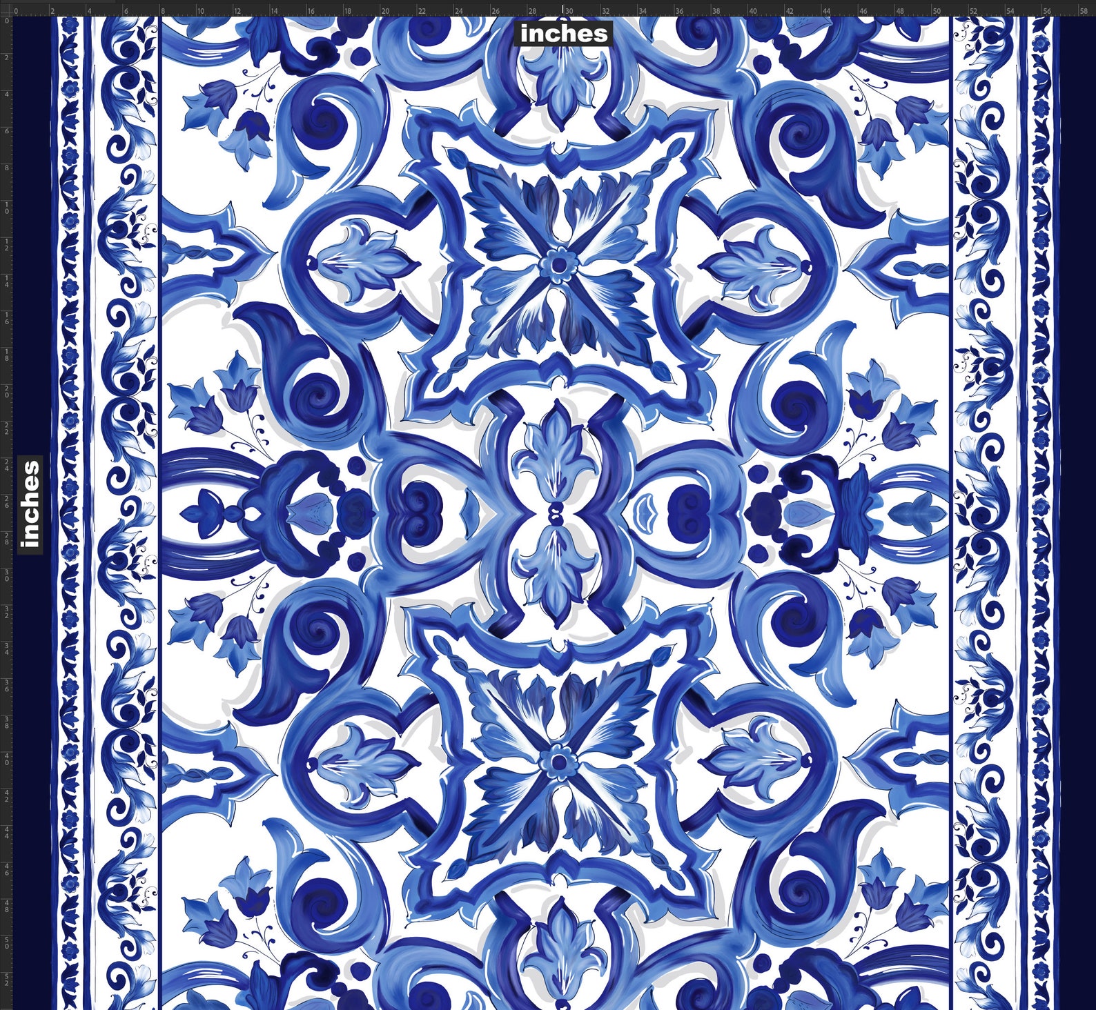 Majolica Pattern Crepe Fabric / Big Sicilian Majolica Pattern / Italian ...