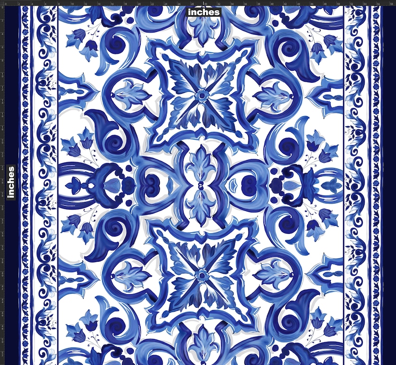 Majolica Pattern Crepe Fabric / Big Sicilian Majolica Pattern / Italian ...