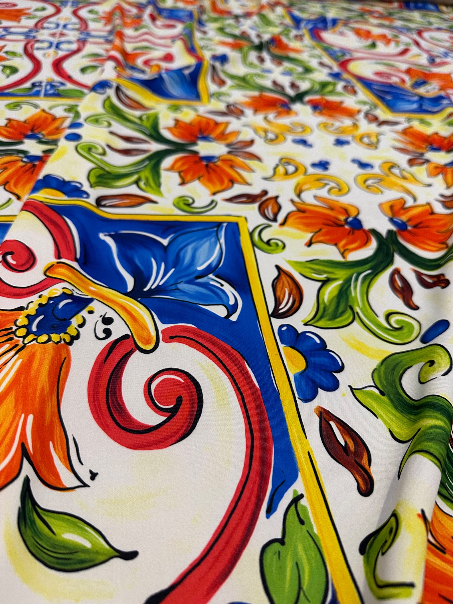 Sicilian Majolica Print Crepe Fabric / Italian Majolica / Mediterranean ...