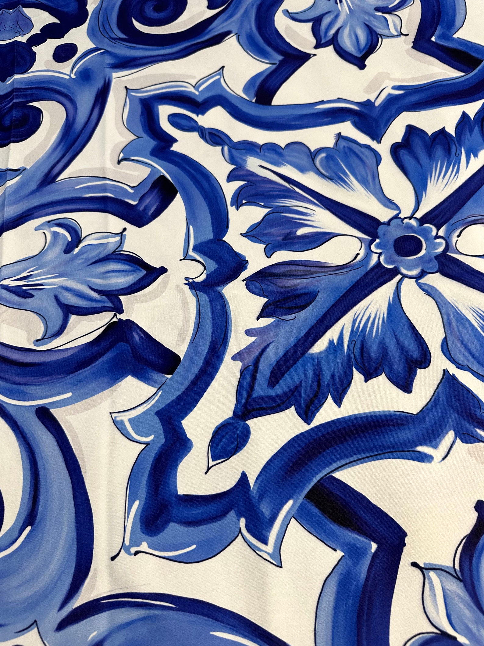 Majolica Pattern Crepe Fabric / Big Sicilian Majolica Pattern / Italian ...