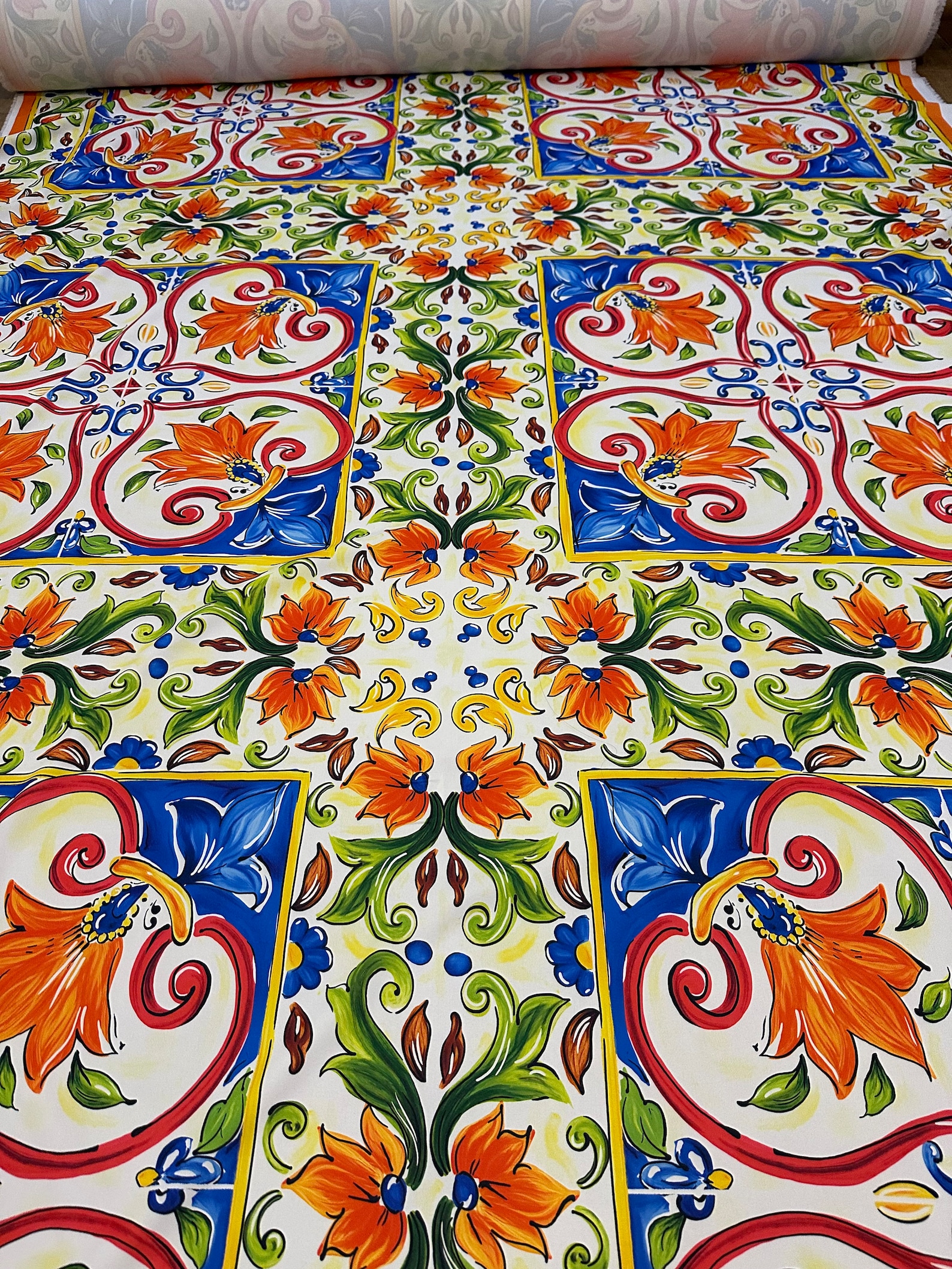 Sicilian Majolica Print Crepe Fabric / Italian Majolica / Mediterranean ...