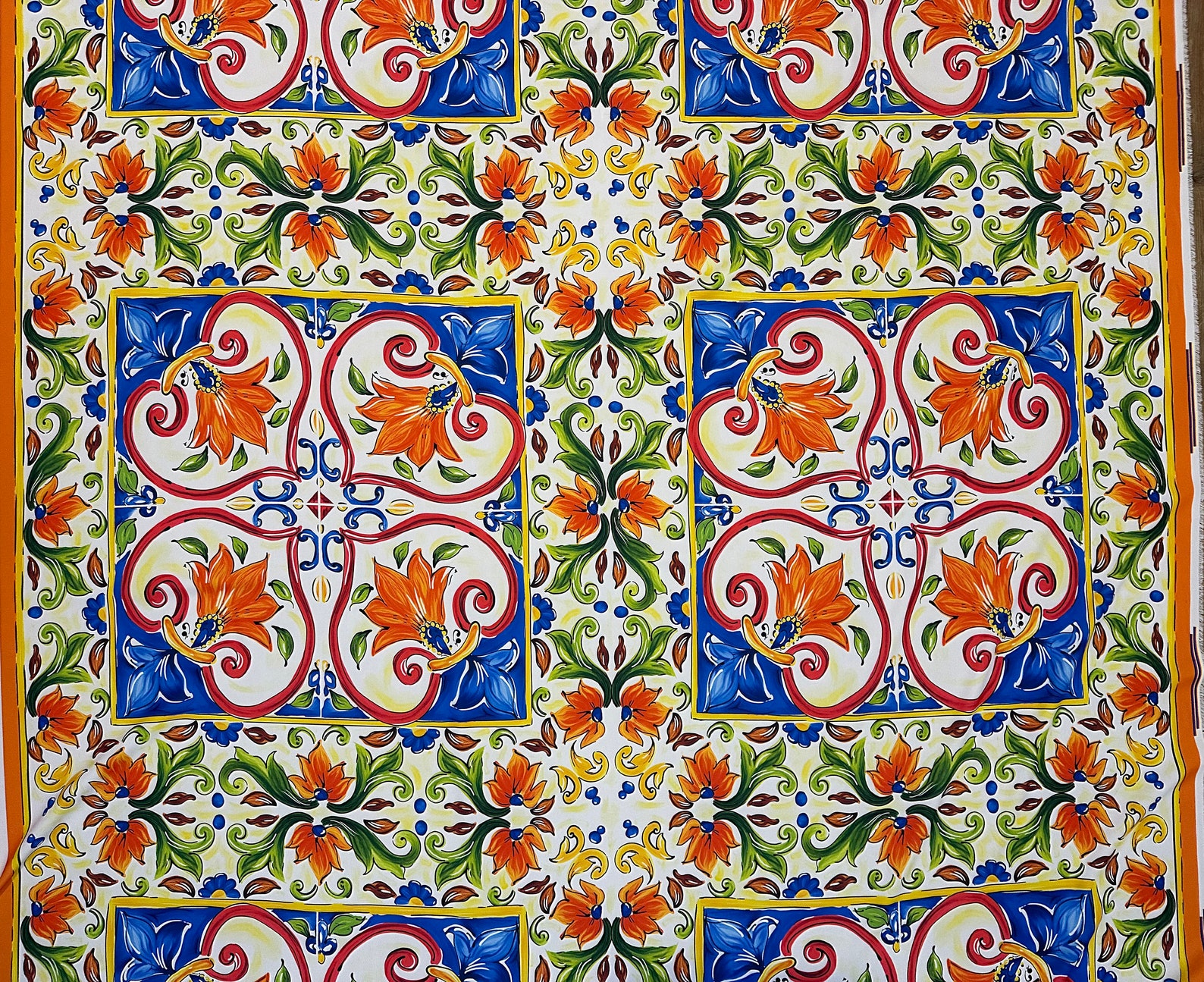 Sicilian Majolica Print Crepe Fabric / Italian Majolica / Mediterranean ...