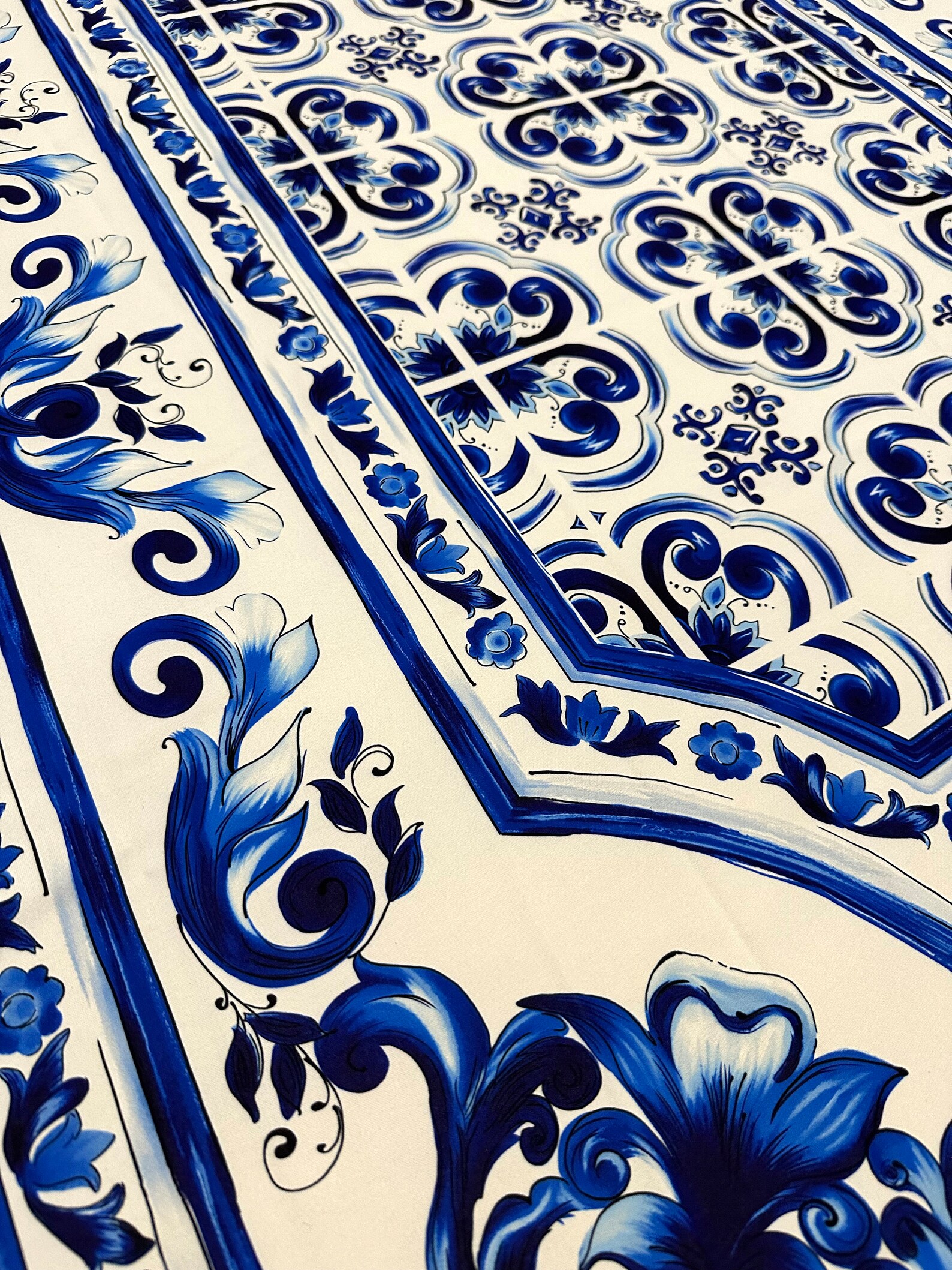 Blue Sicilian Majolica Print Crepe Fabric / Italian Style Fabric ...