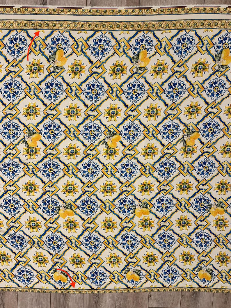 Sicilian Majolica Print Crepe Fabric / Mediterranean Majolica Fabric ...