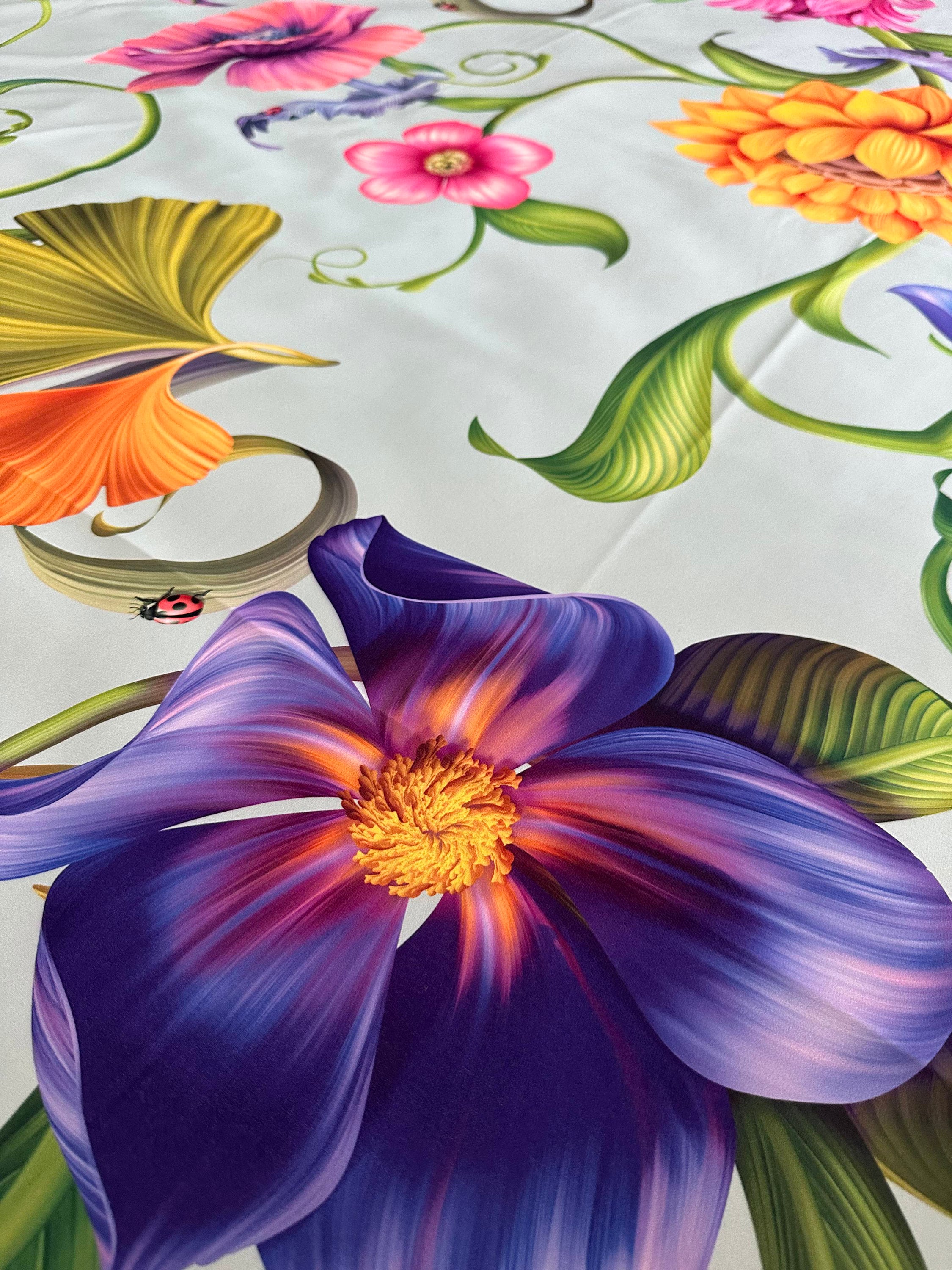 Big Floral Print Crepe Fabric / Vibrantly Colored Botanical Print ...