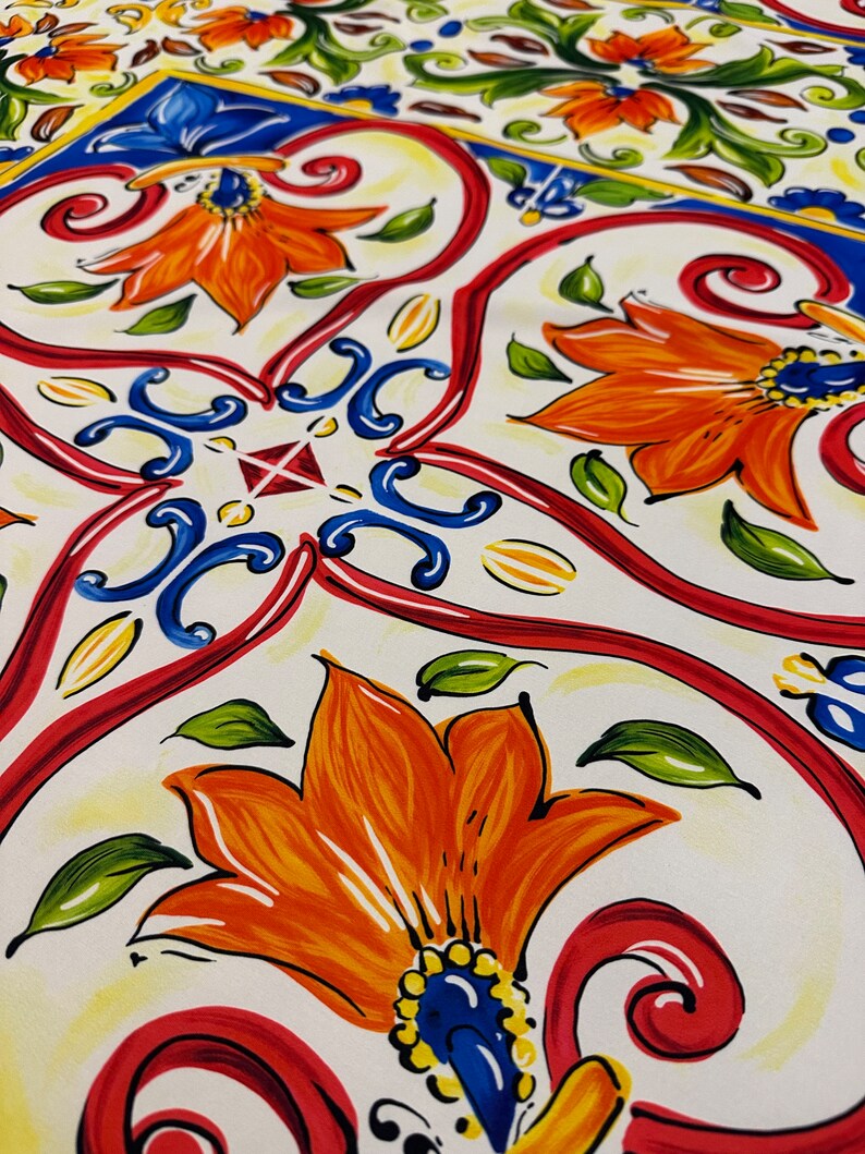 Sicilian Majolica Print Crepe Fabric / Italian Majolica / Mediterranean ...