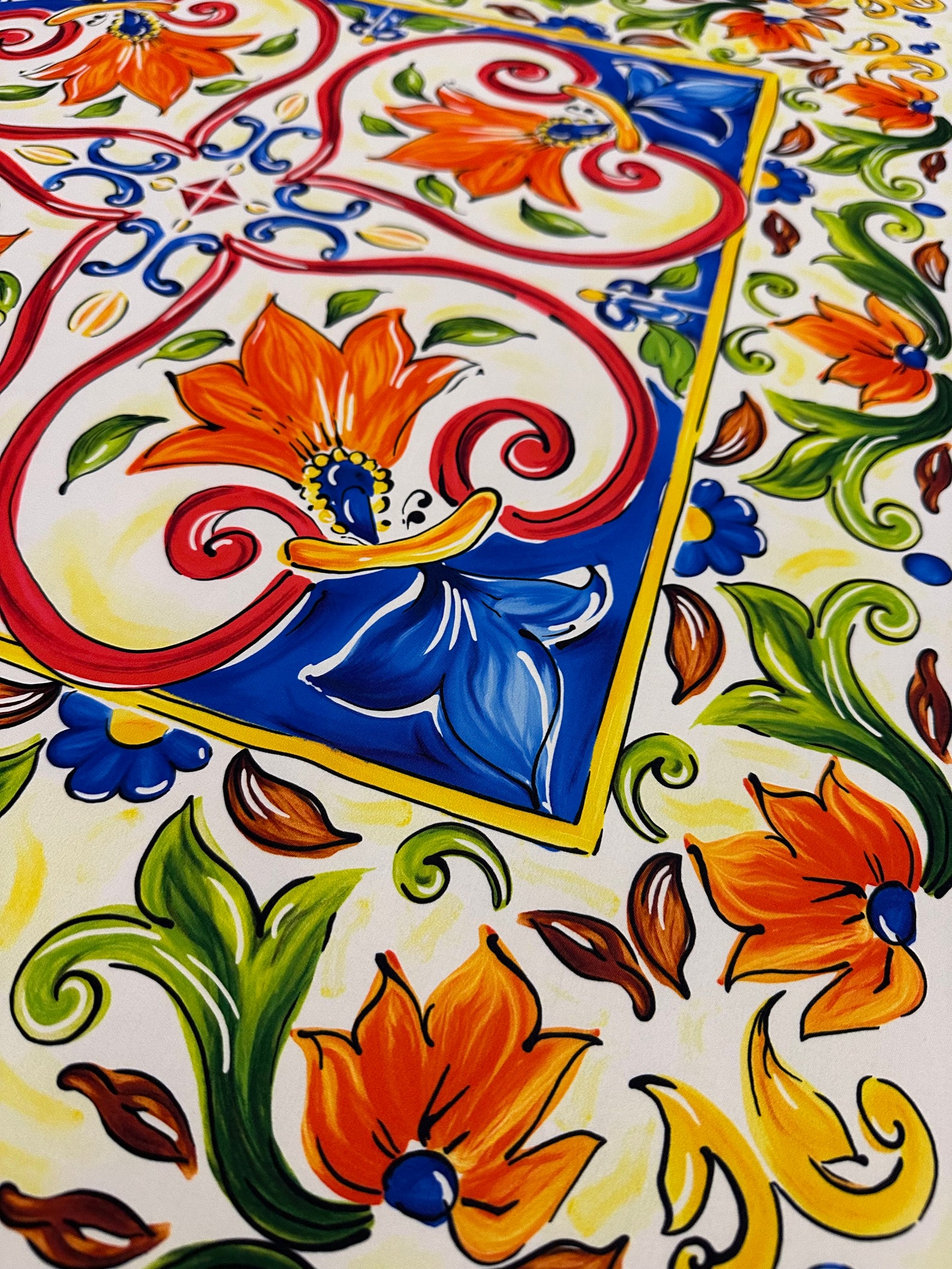 Sicilian Majolica Print Crepe Fabric / Italian Majolica / Mediterranean ...