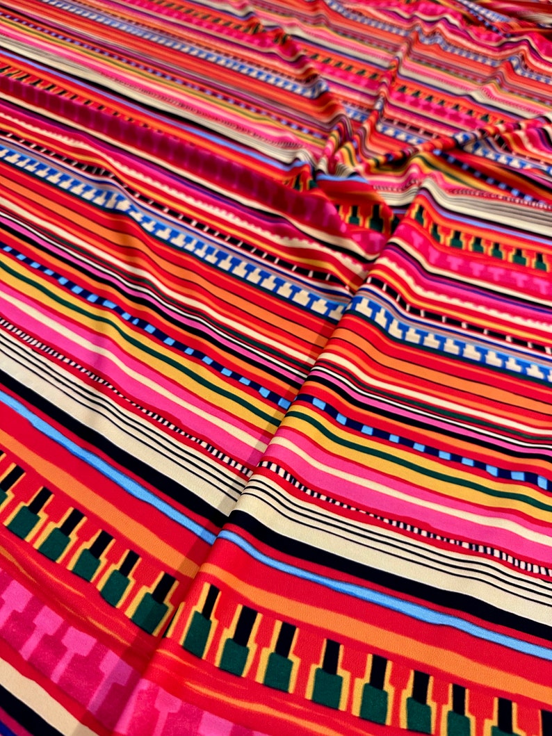 Rainbow Tribal Pattern Crepe Fabric / Multicolored Ethnic, Hippie ...